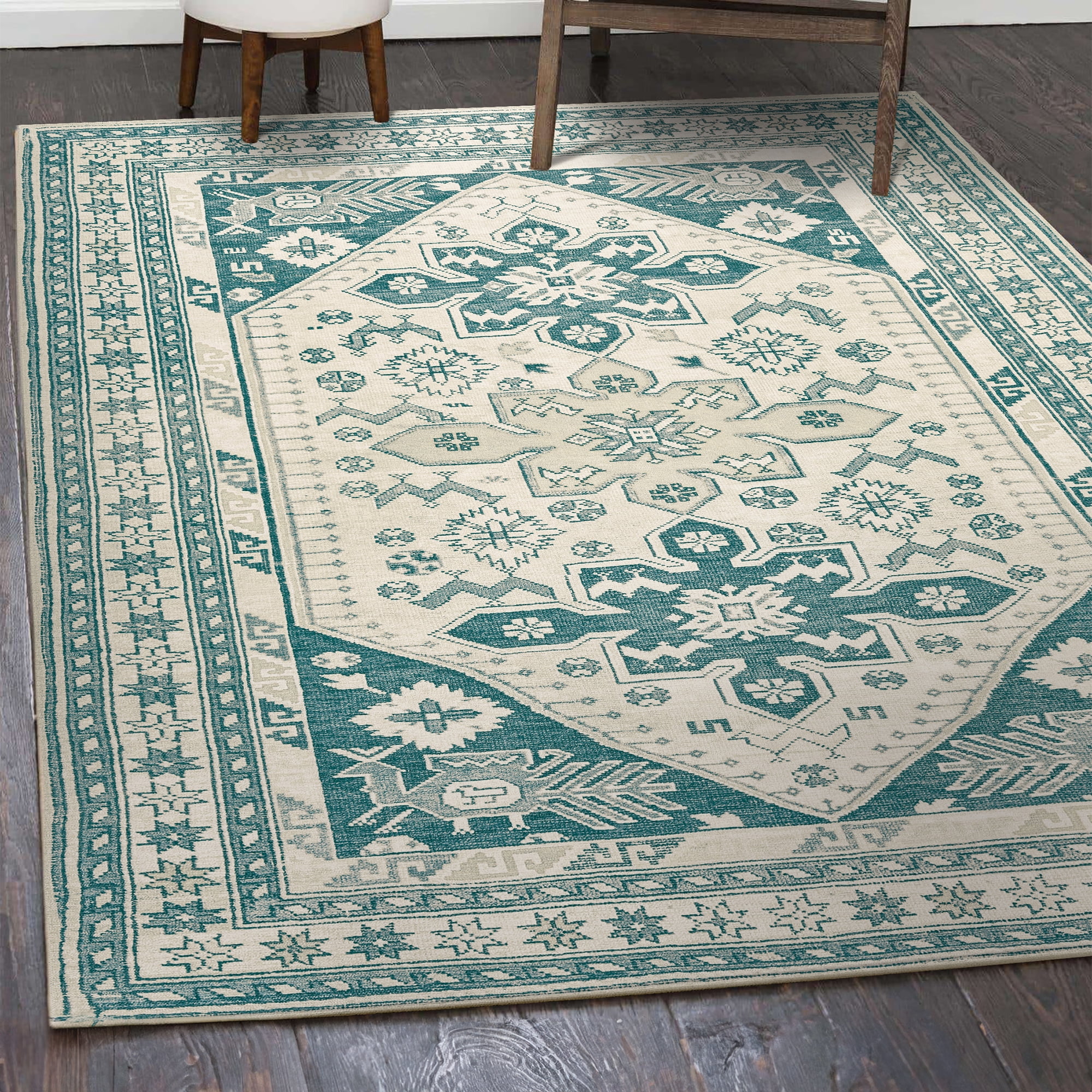 My Magic Carpet Machine Washable Saraz Teal 5x7 Area Rug - Non-Slip ...