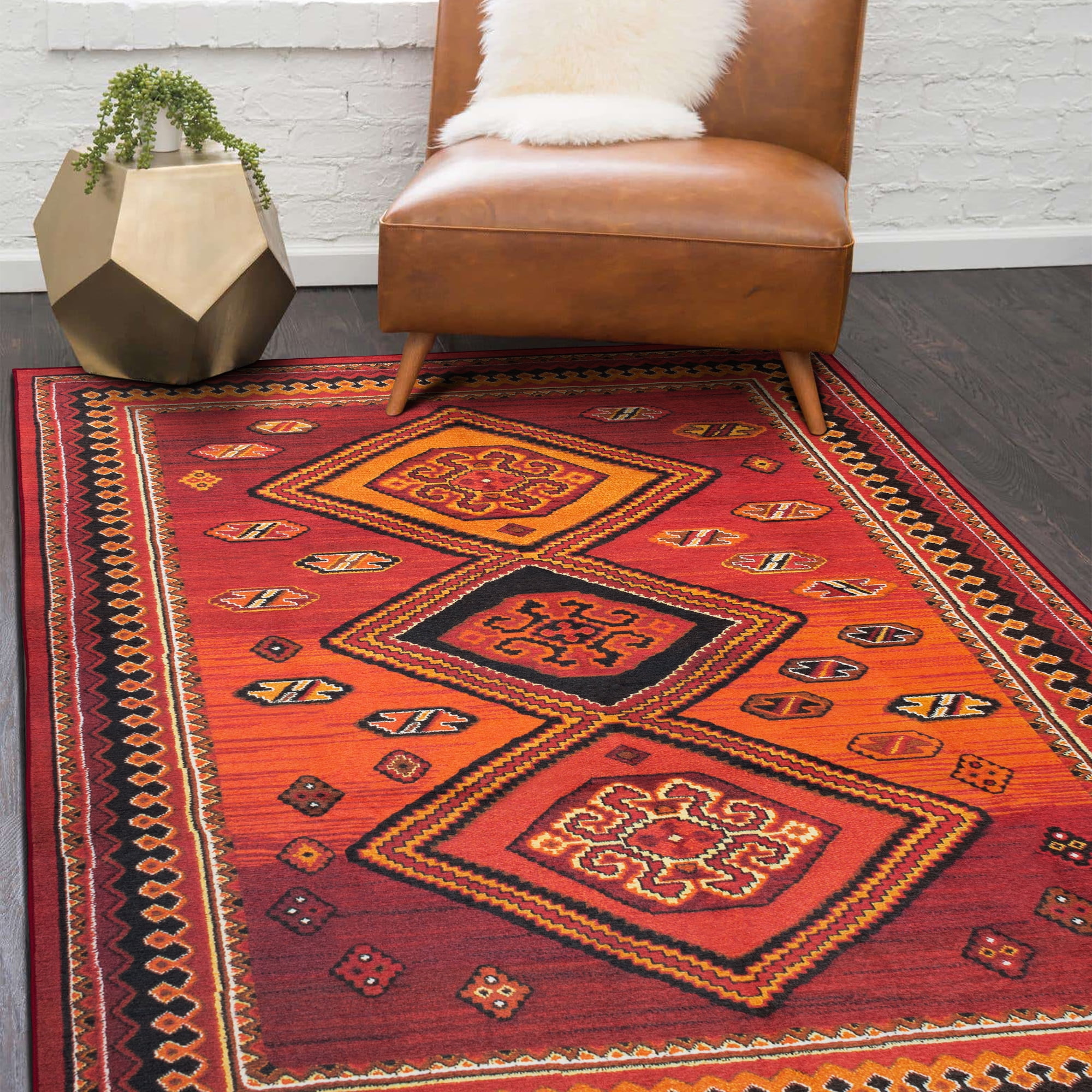 My Magic Carpet Machine Washable Phoenix Kilim Garnet 5x7 Area Rug ...