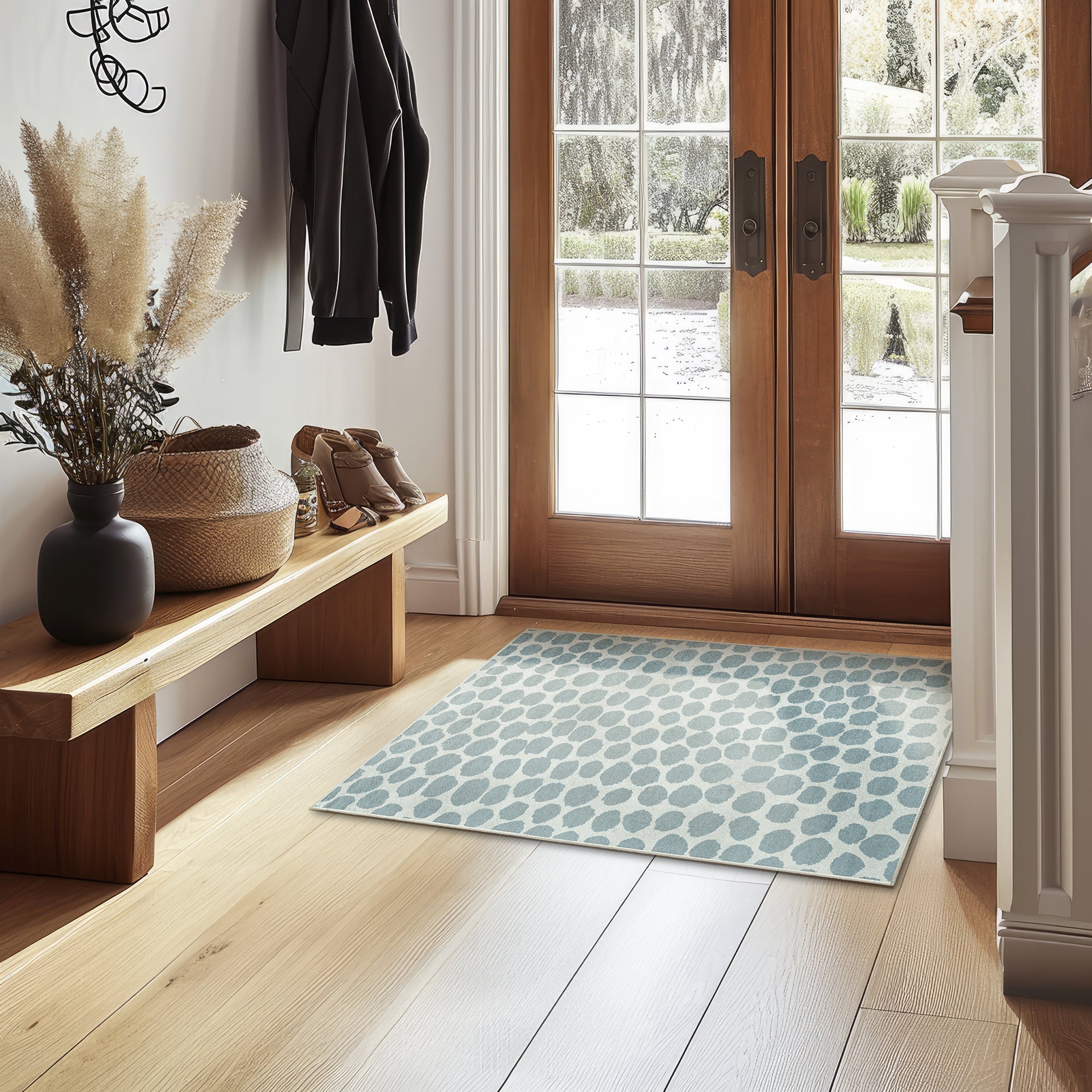 VHC Brands Great Falls Blue Rug with PVC Pad, Jute Blend, Half Circle ...