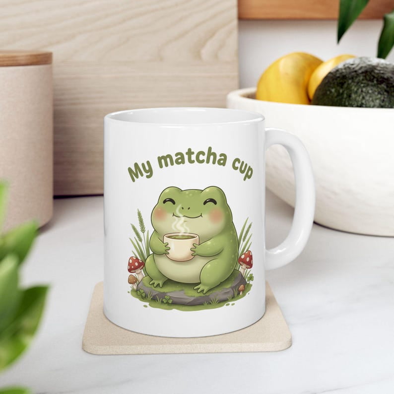 My Matcha Cup Cute Frog MuS1H1Room Illustration Ceramic Mug Cottage ...