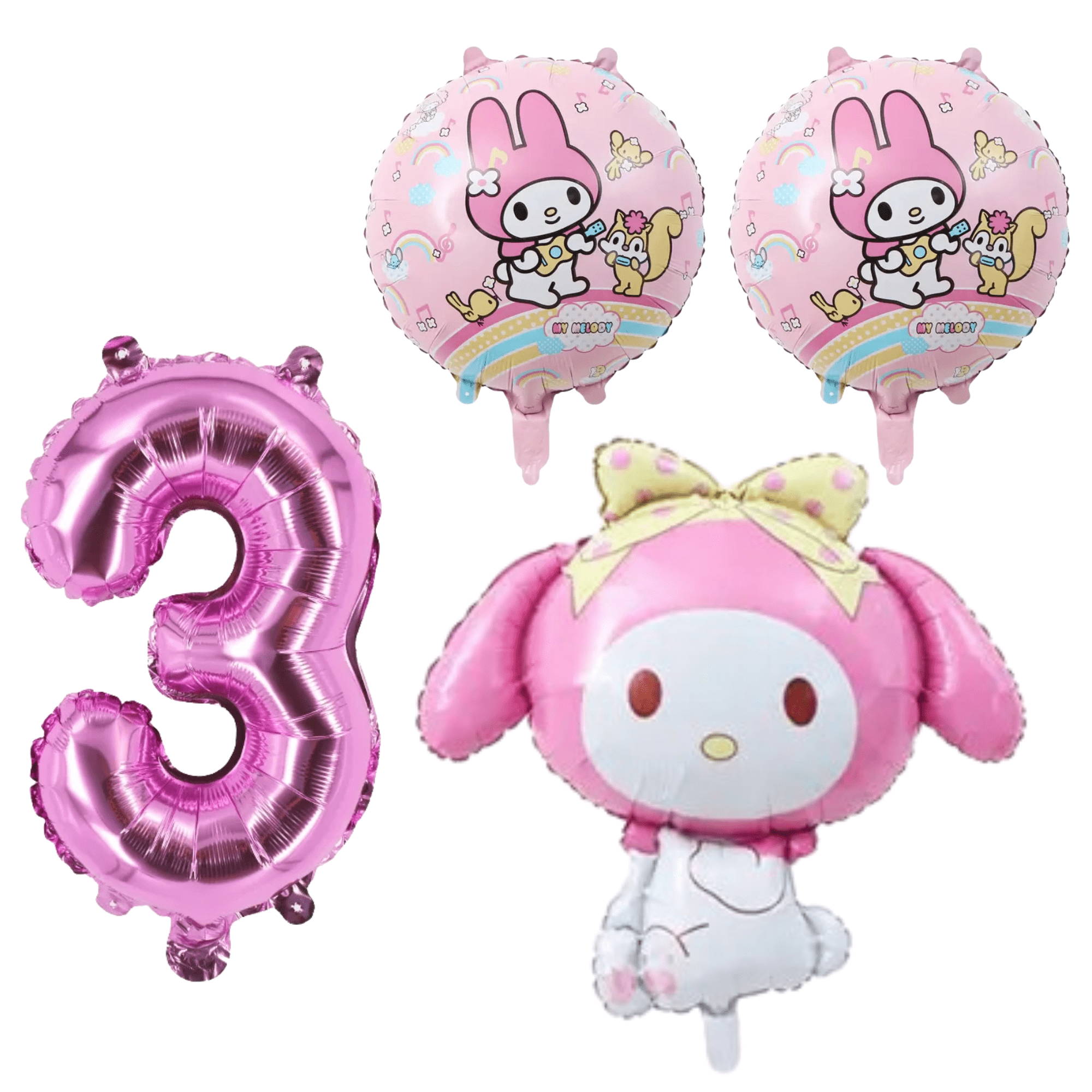 My Melody 3rd Birthday Party Balloons Pink Foil 4pc Set balloons ...