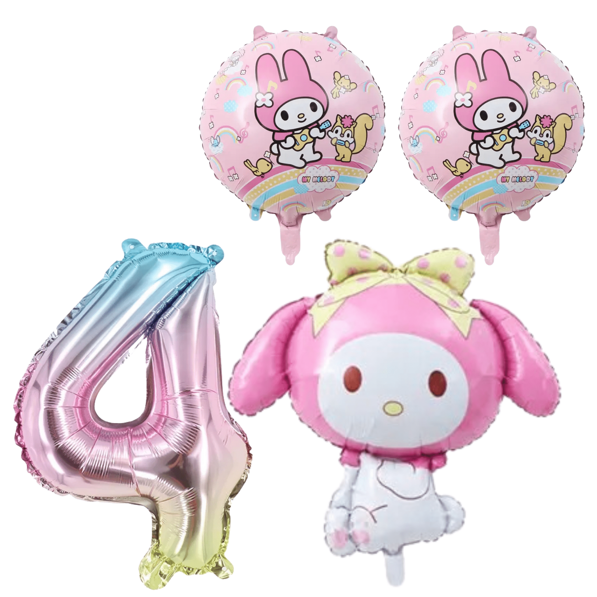 My Melody 4th Birthday Party Balloons Set Pink Rainbow Foil 4pc ...