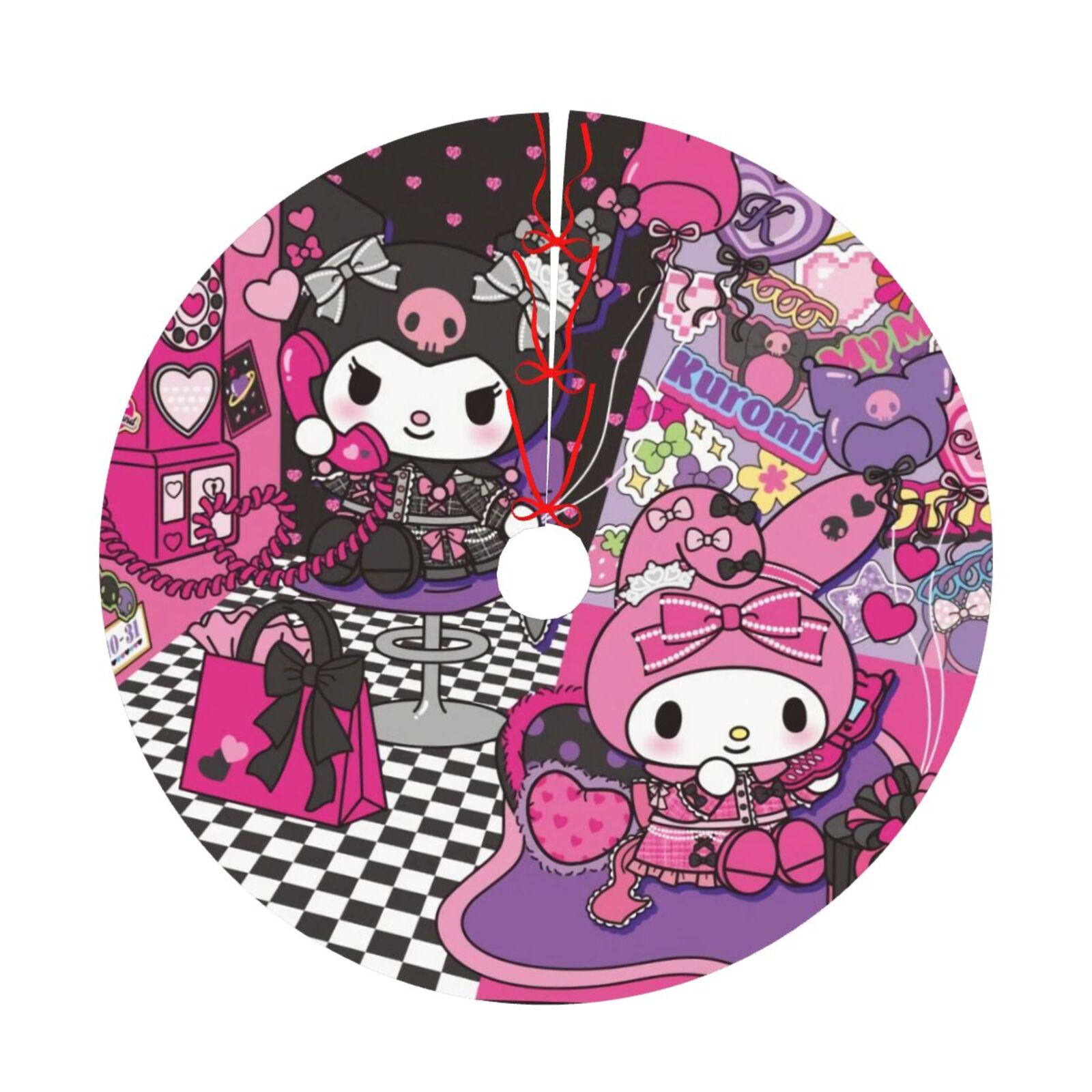 My Melody And Kuromi Christmas Tree Skirt Soft and Funny Red Green ...