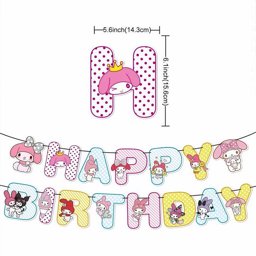 My Melody Anime Cartoon Birthday Party Decorations Banner - Waterproof ...
