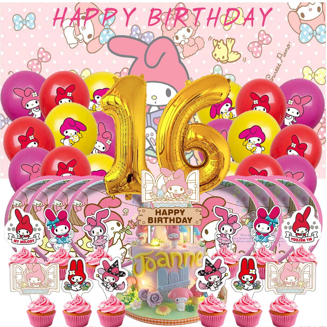 My Melody Balloons Party Supplies 16th Decor Tableware Birthday Cake ...
