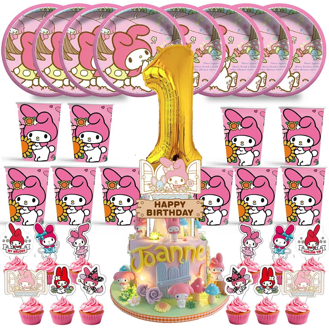 My Melody Birthday 1st Cups Party Supplies Plates Fans Decorations Cake ...