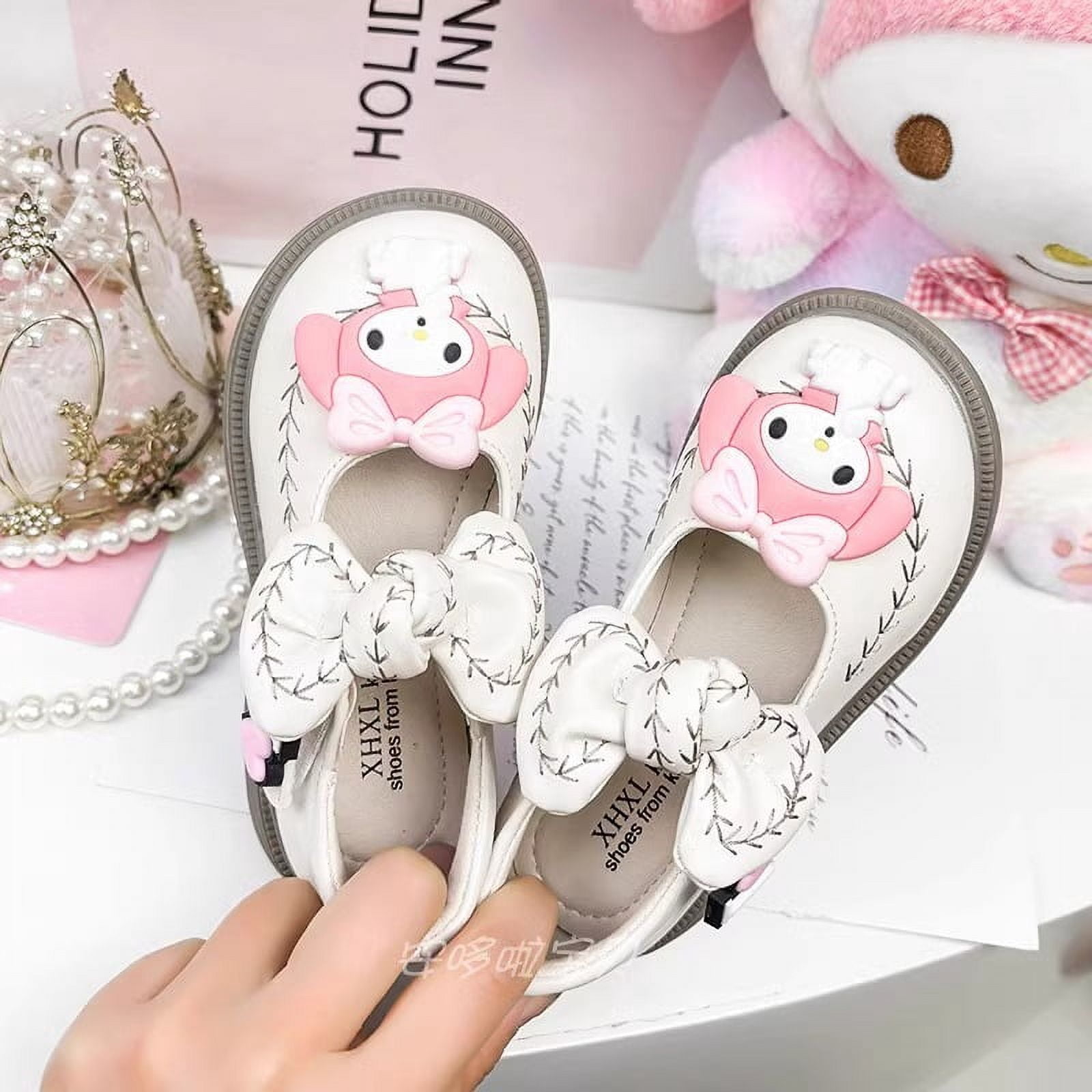 My Melody Girls Leather Shoes Sanrio Bow Tie Kawaii Cartoon Soft Bottom ...