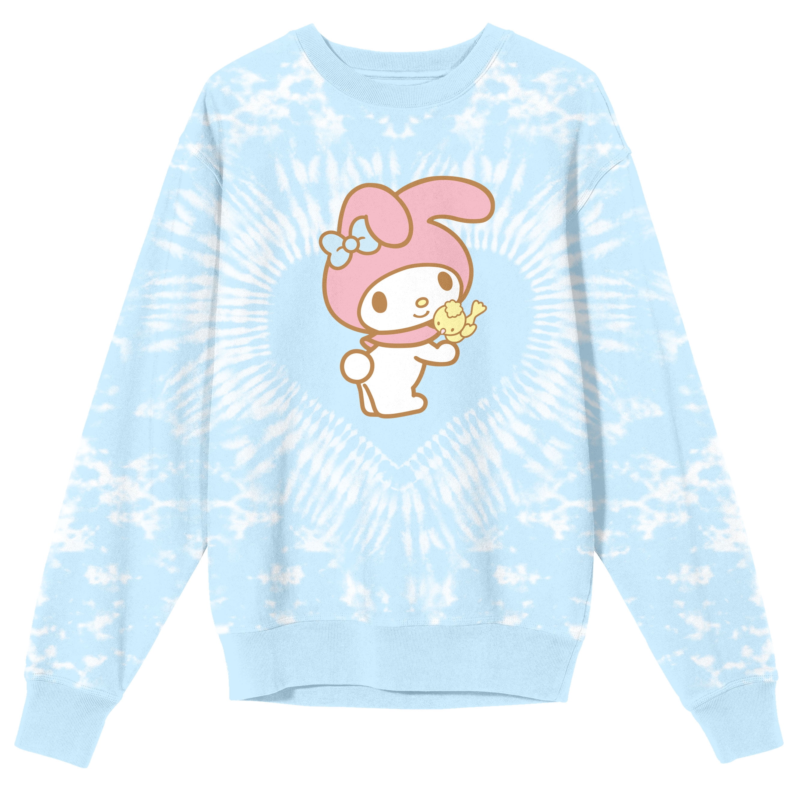 My Melody Main Character With Bird Crew Neck Long Sleeve Blue Heart Tie ...
