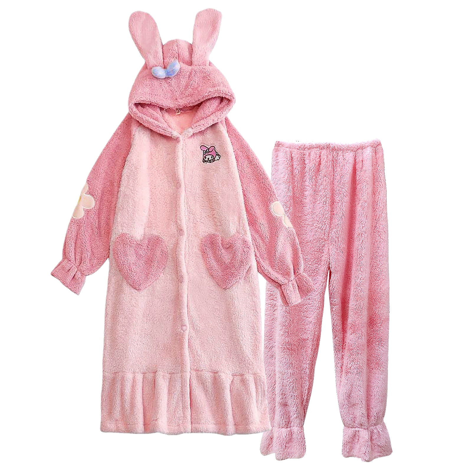 My Melody Pajamas Set, Women's Nightgown with Pants, Warm Cozy Ears ...