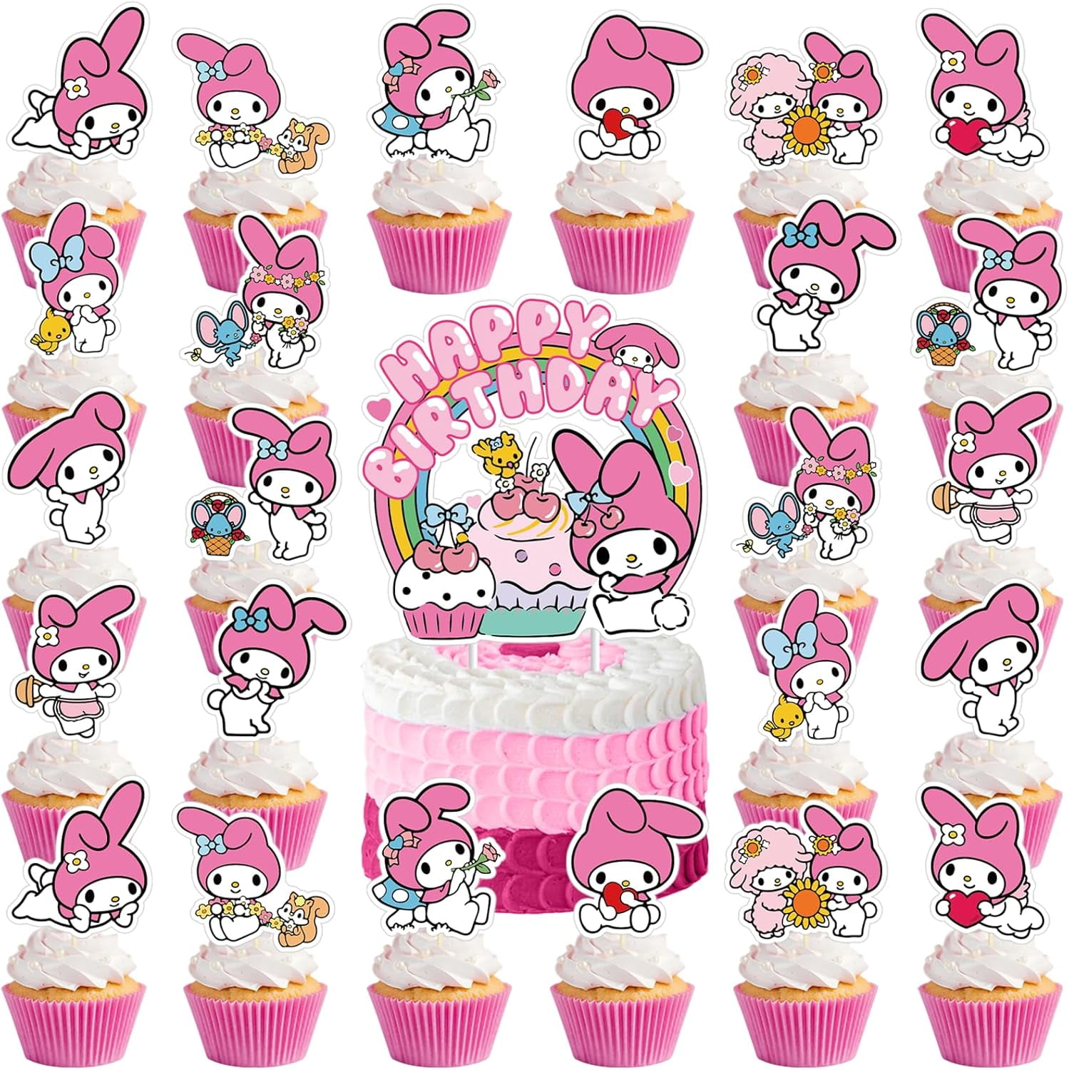 My Melody Party Decorations, My Melody Themed Cupcake Toppers Party ...