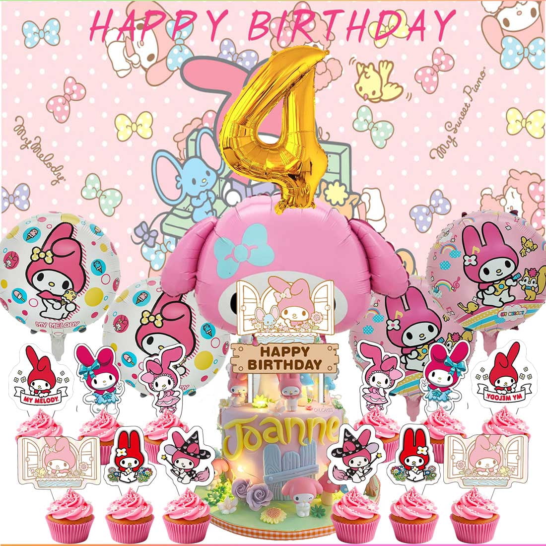 My Melody Party Supplies Decor 4th Kit Balloons Birthday Cake Topper ...