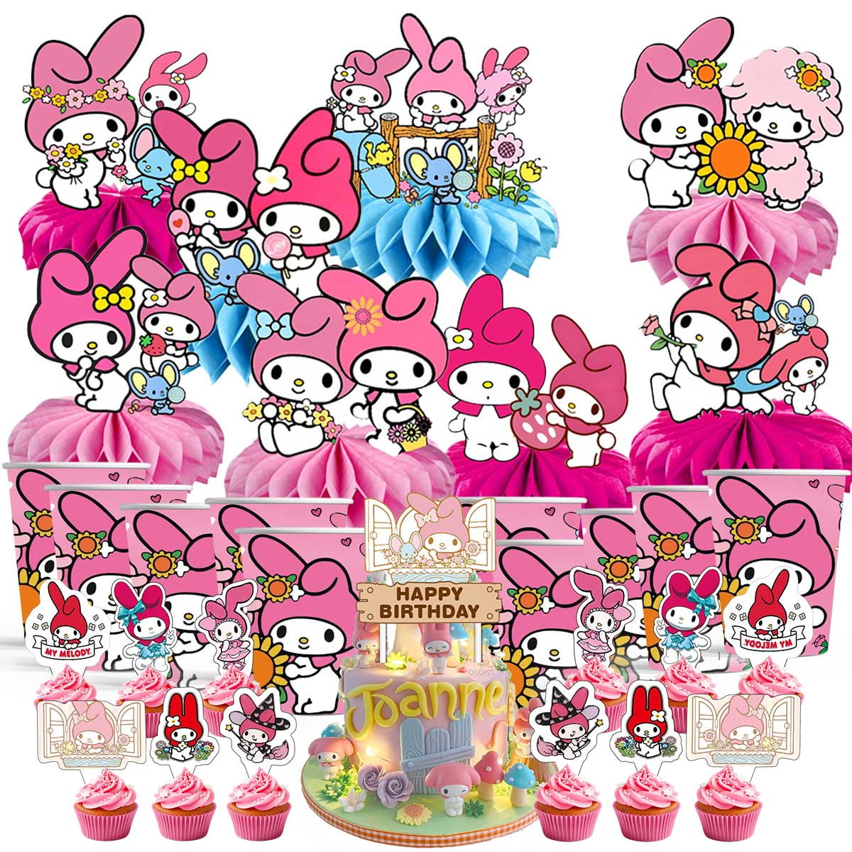 My Melody Party Supplies Decor Cups Fans Decorations Honeycomb ...
