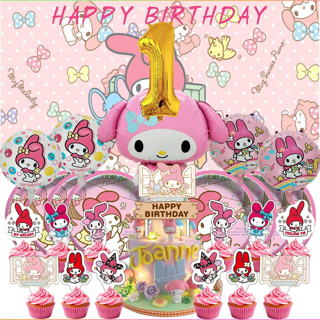 My Melody Party Supplies Decor Tableware Backdrop Banner Cake Topper ...