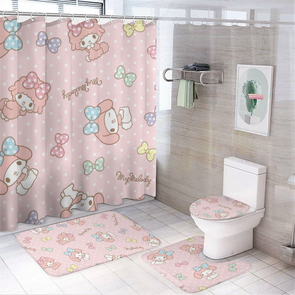 My Melody Shower Curtain Sets 4 Piece Bathroom Set Shower Curtain Non ...