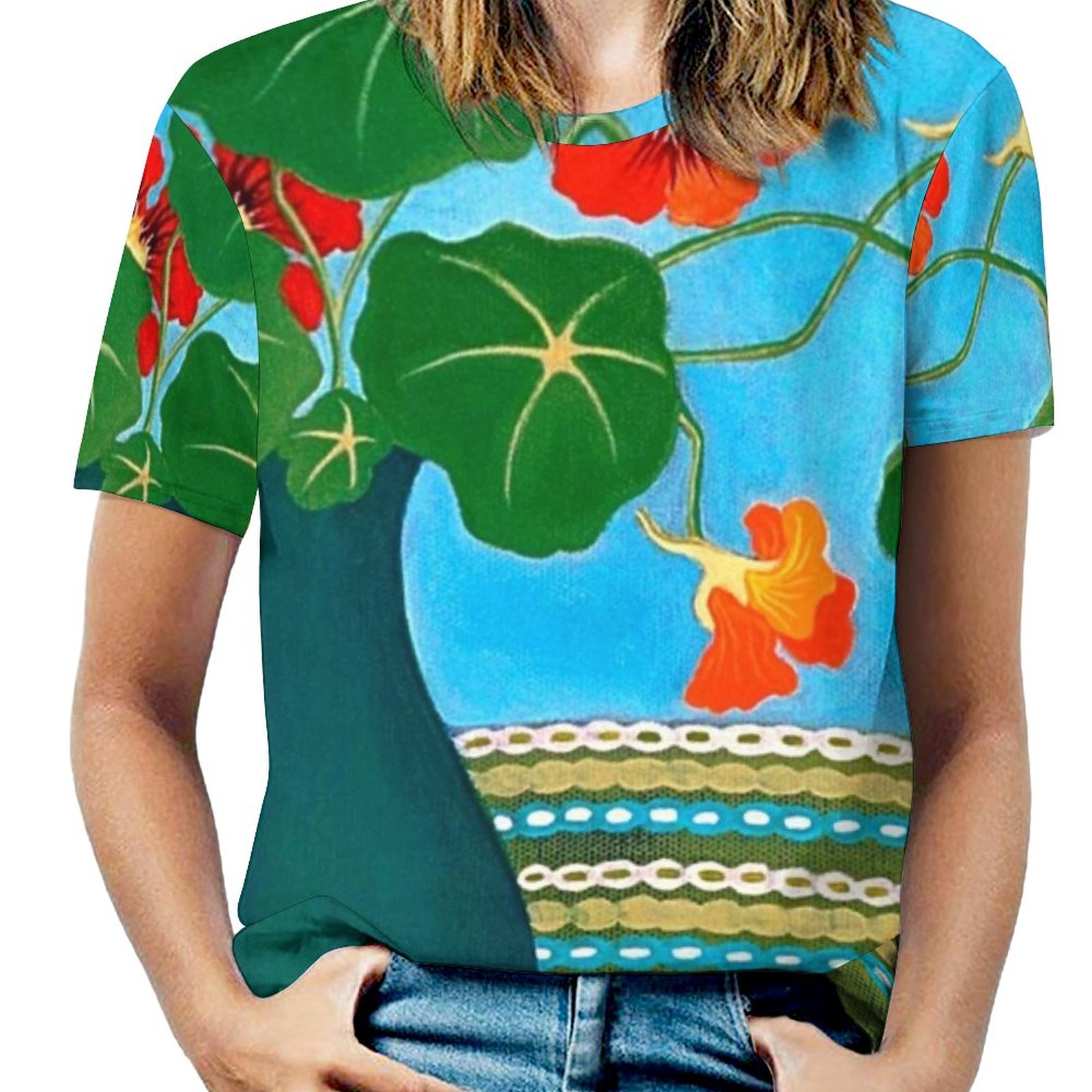 My Nans Nasturtiums New Fashion Zip Off Shoulder Top Short-Sleeve Women ...