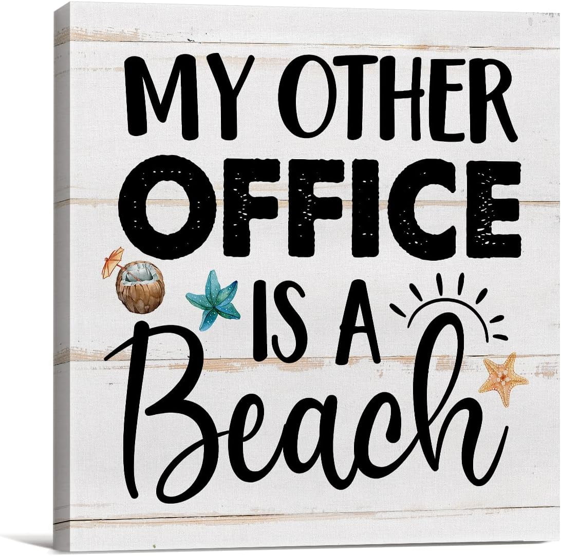 My Other Office is a Beach Wood Box Sign Desk Decor Beach Wooden Block ...