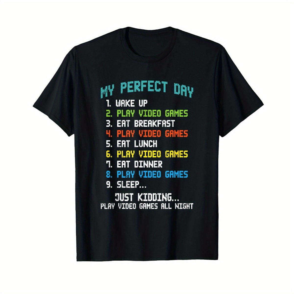 My Perfect Day Play Video Games Funny Gamer Men Boys Kids T-Shirt ...