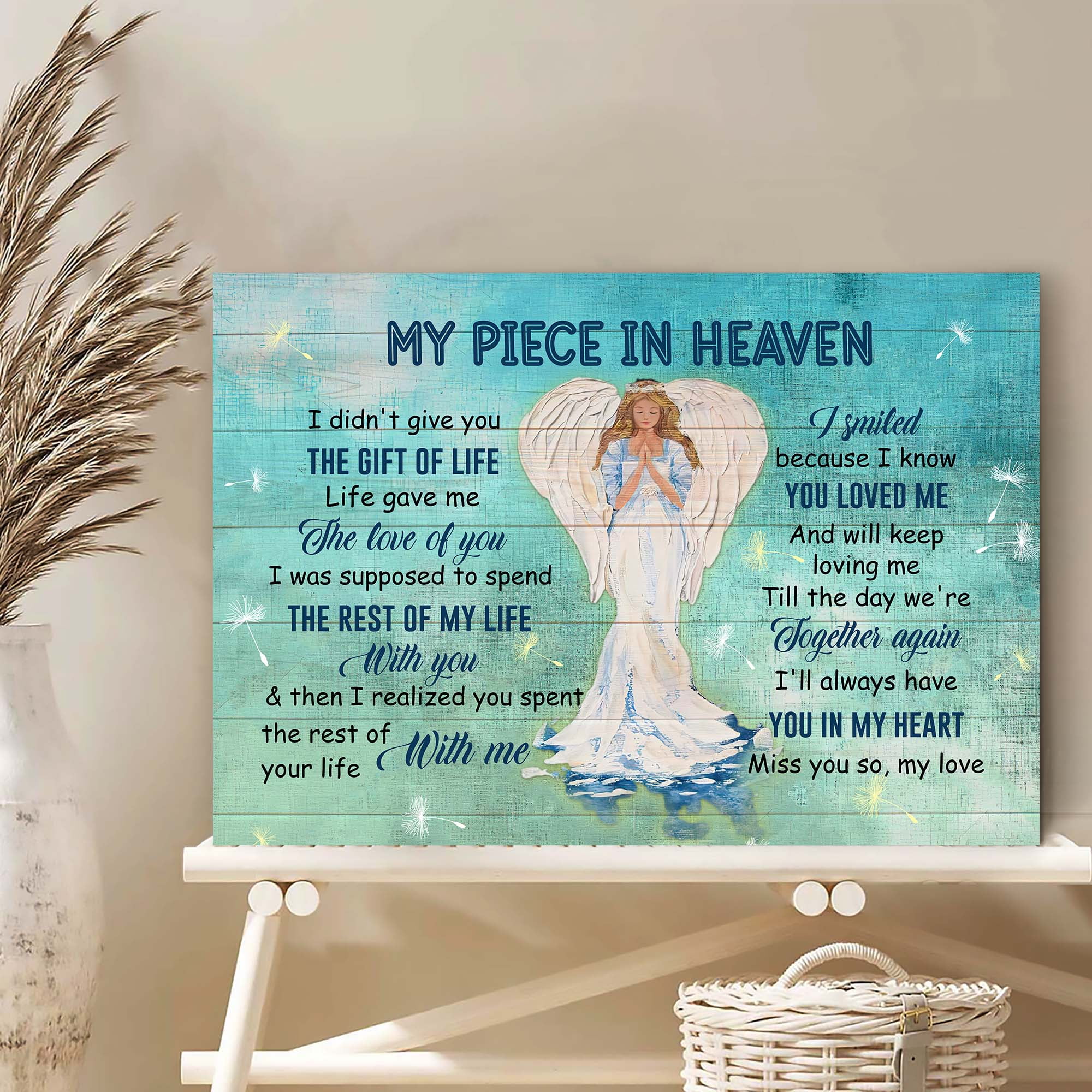My Piece in Heaven Angel Memorial Canvas – Sympathy Wall Art with ...