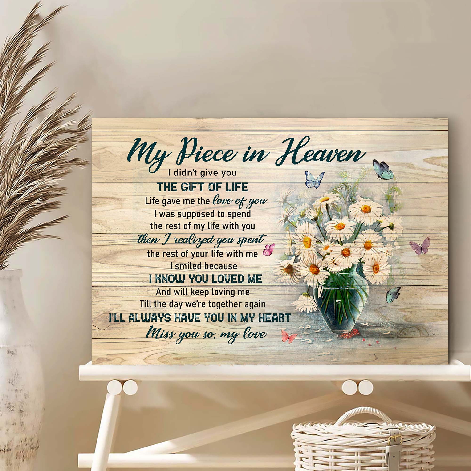 My Piece in Heaven Memorial Canvas Wall Art – Remembrance Quote Print ...