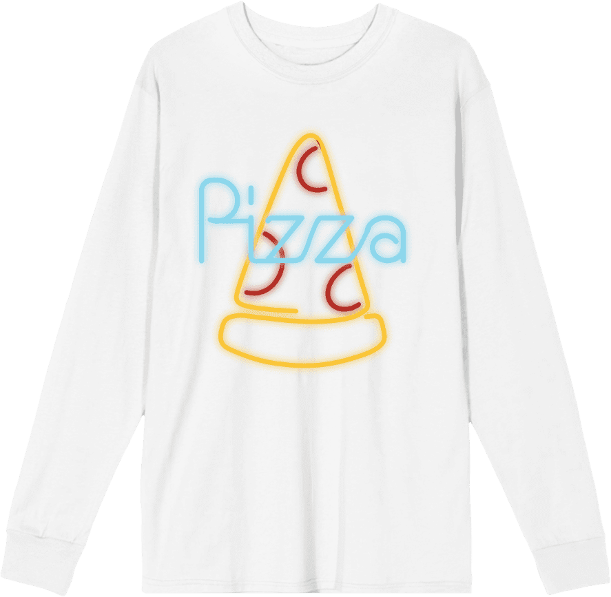 My Pizza Day Neon Pepperoni Pizza Slice Crew Neck Long Sleeve Adult Tee ...