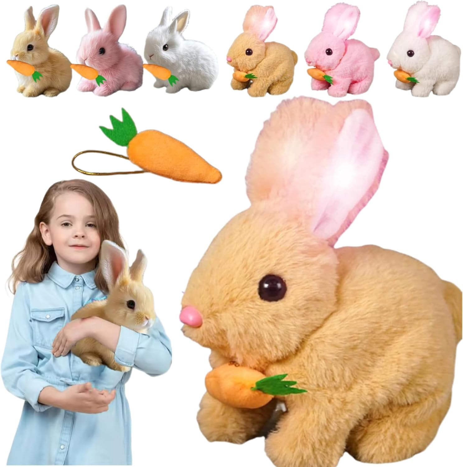 My Realistic Bunny Toy, Hopping Rabbit with LED Ears, Interactive Bunny ...