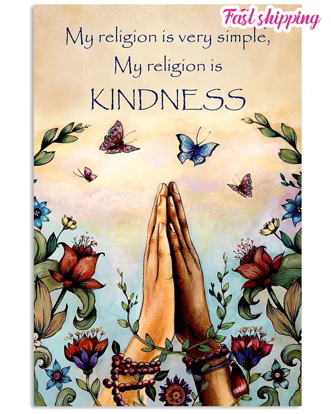 My Religion Is Very Simple And Kindness Yoga Wishes poster Wall Art ...