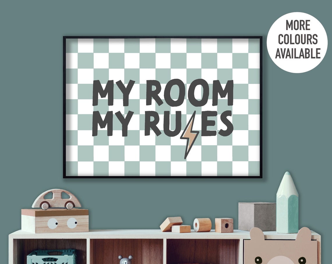 My Room My Rules - Boys Bedroom Decor, Playroom Print, Nursery Wall Art ...