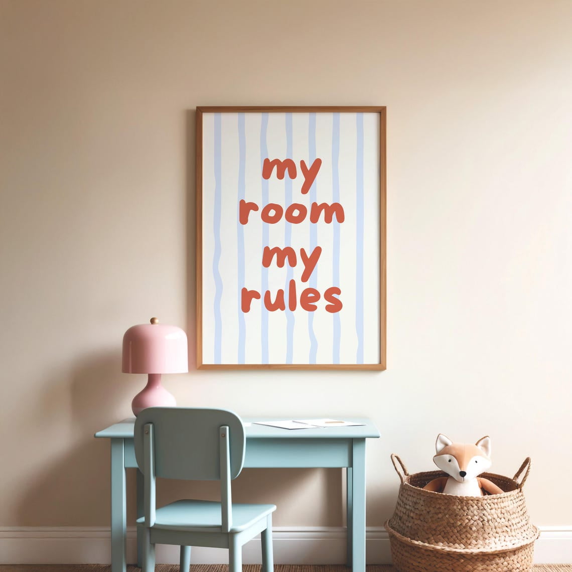 My Room My Rules Poster, Blue Striped Wall Art for Bedroom, Unframed ...