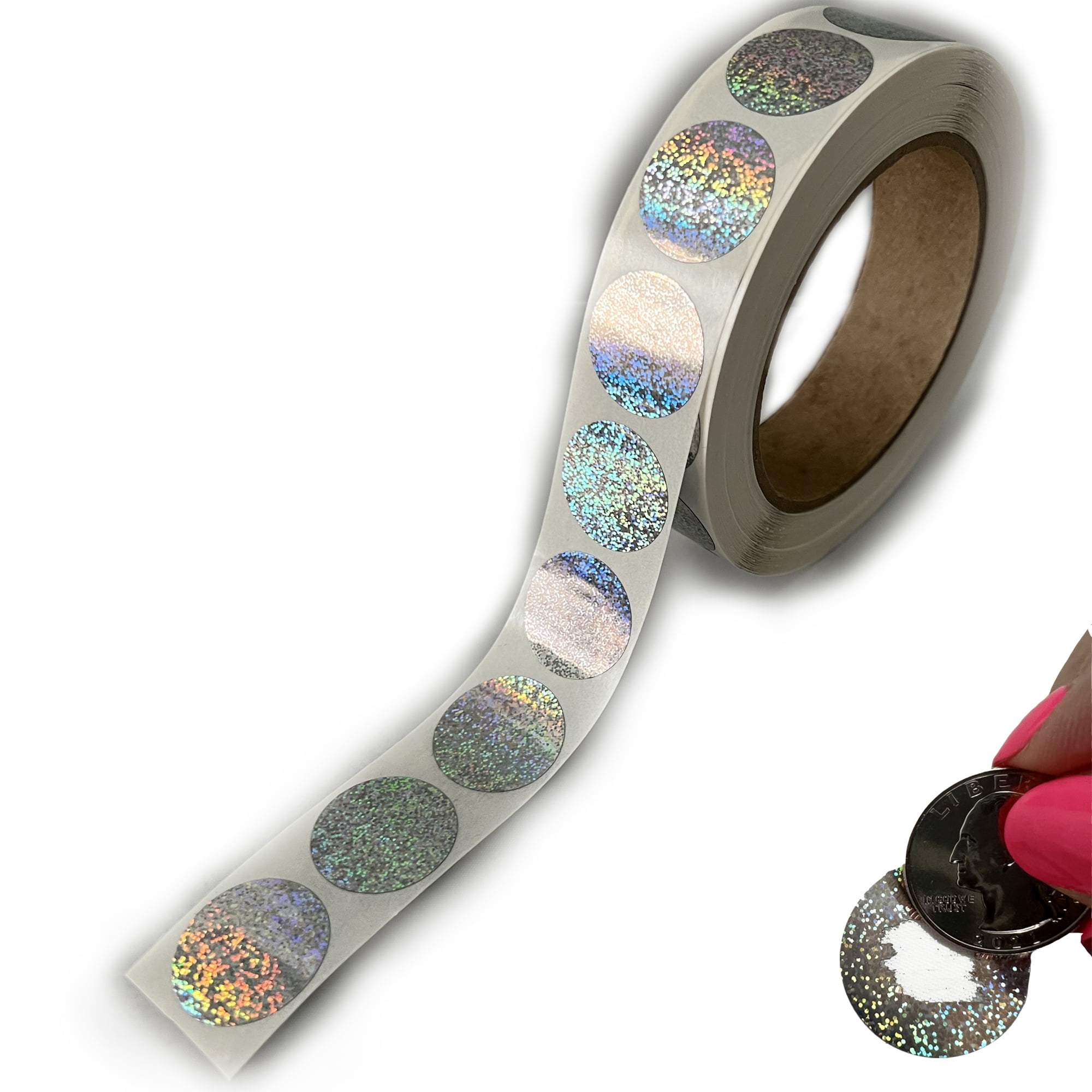 My Scratch Offs Roll of 1,000 Glitter 1 inch Holographic Silver Round ...