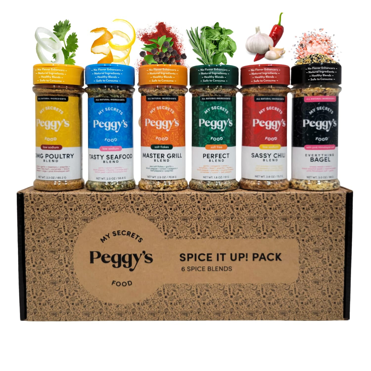 My Secrets Peggy’s Food Spice It Up Pack Seasoning Jars Set of 6 ...