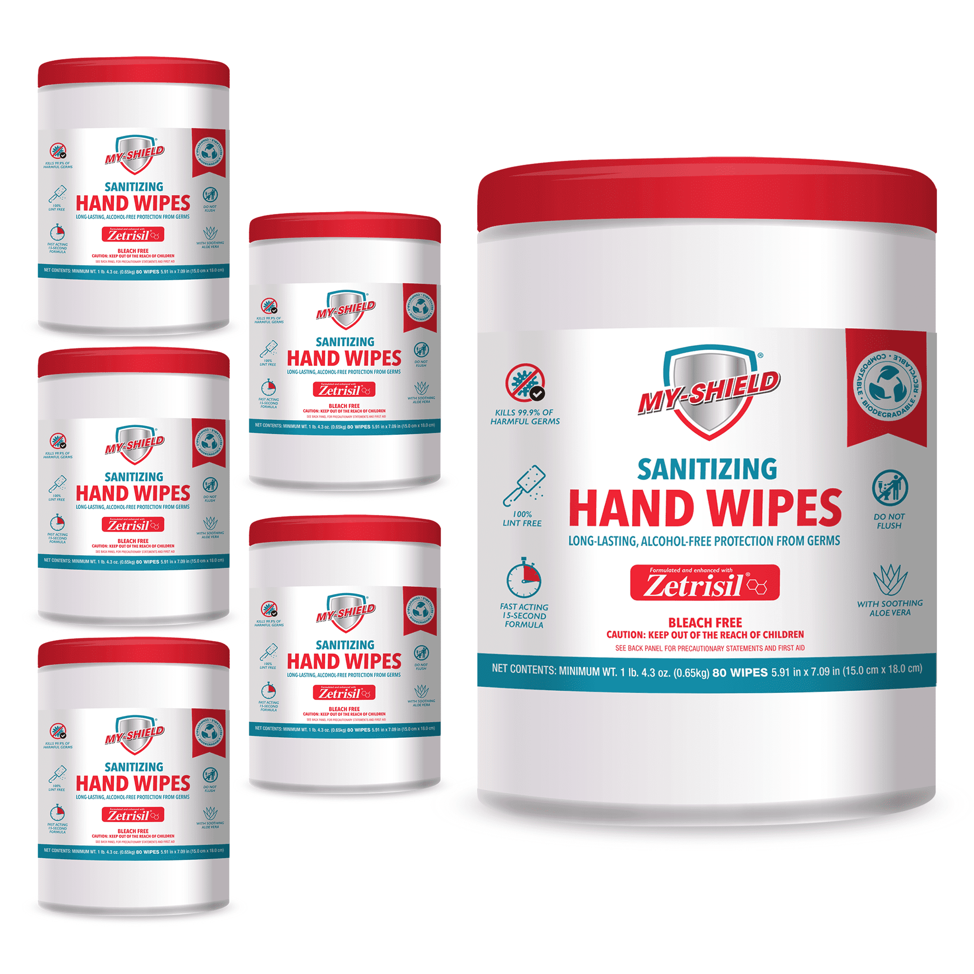 My-Shield Sanitizing Hand Wipes - 80 cnt Tubs (6-pack) Formulated with ...