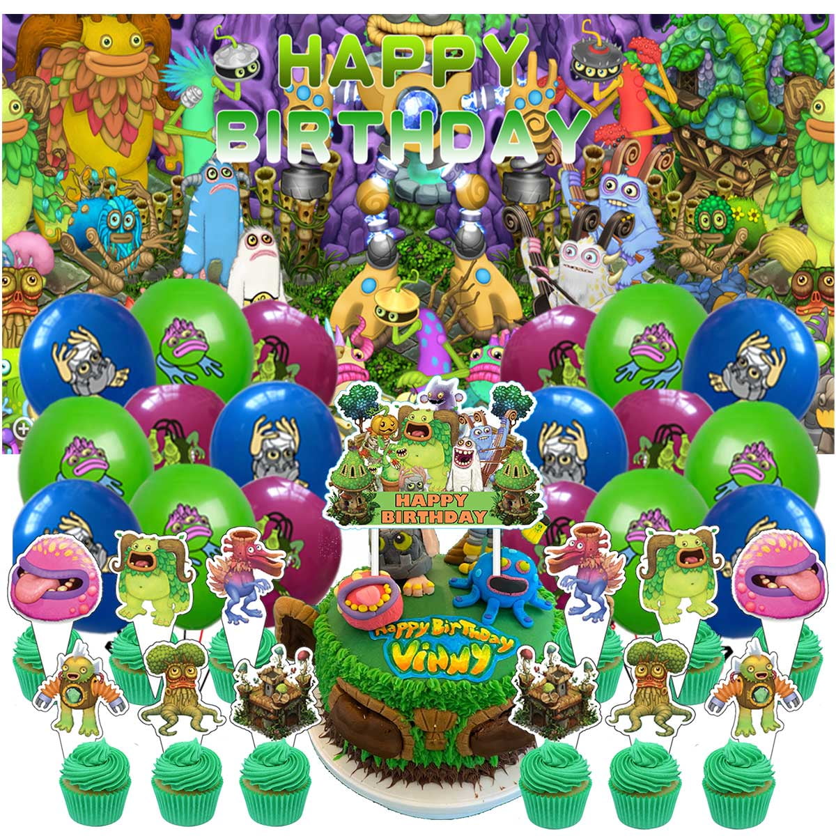 My Sing Monster Party Supplies Kit Latex Balloons Birthday Decor Banner ...