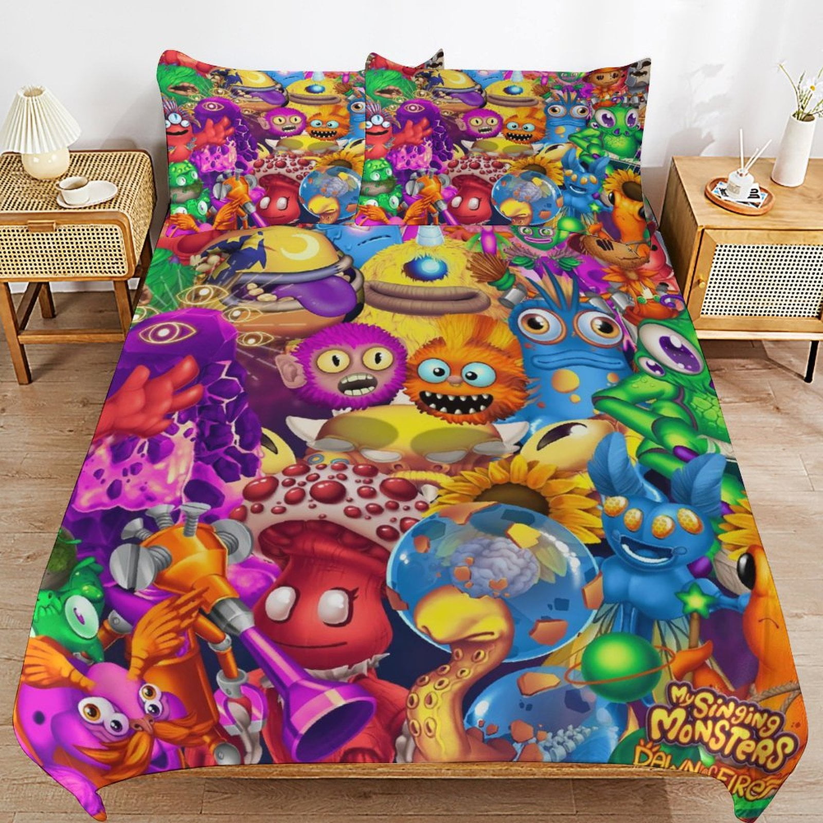 My Singing Monster Duvet Cover 3 Pcs Set Cute Kids Comforter Cover with ...