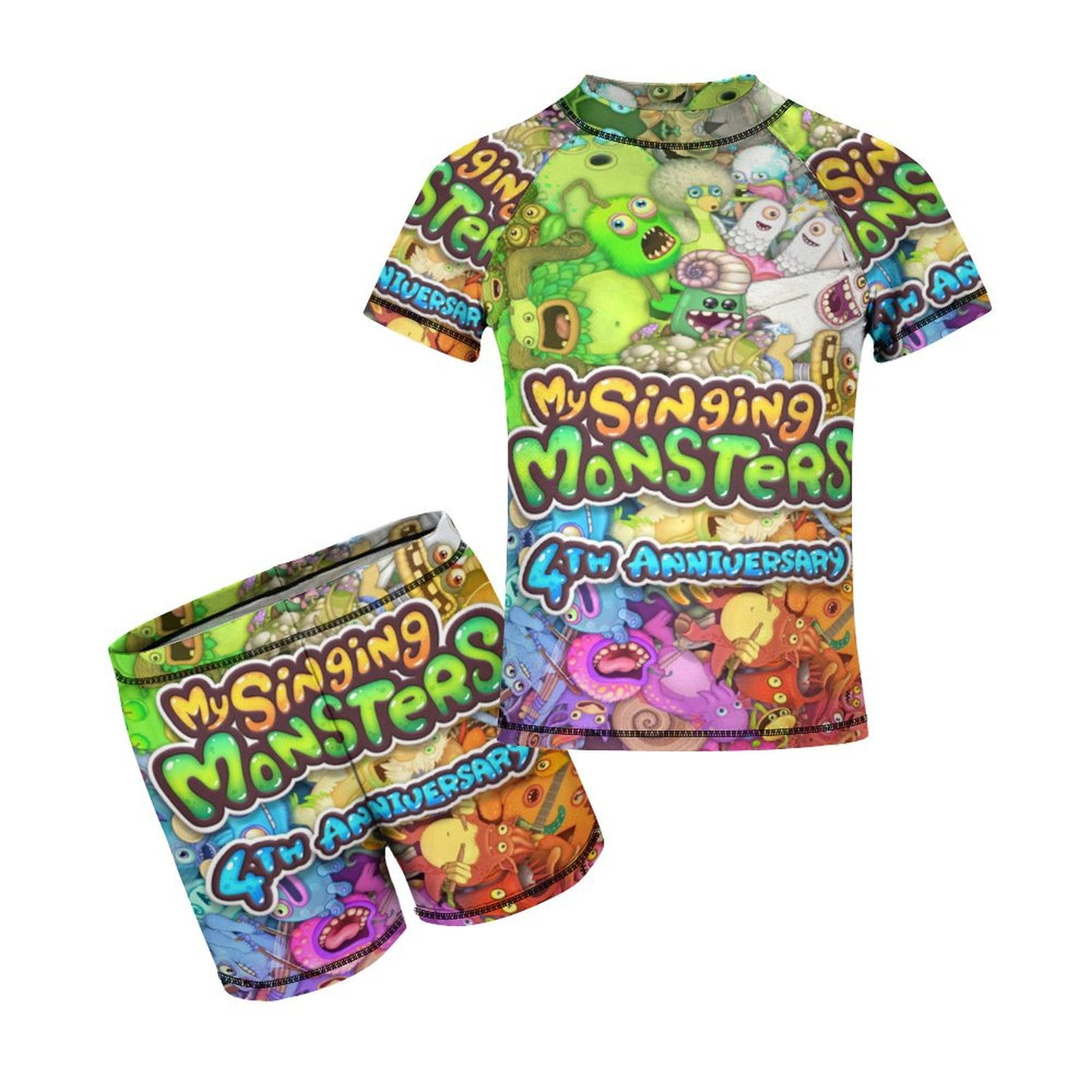My Singing Monsters Boys 2-Piece Swimsuit Set, Short Sleeve Rash Guard & Swim Trunks - Walmart.com