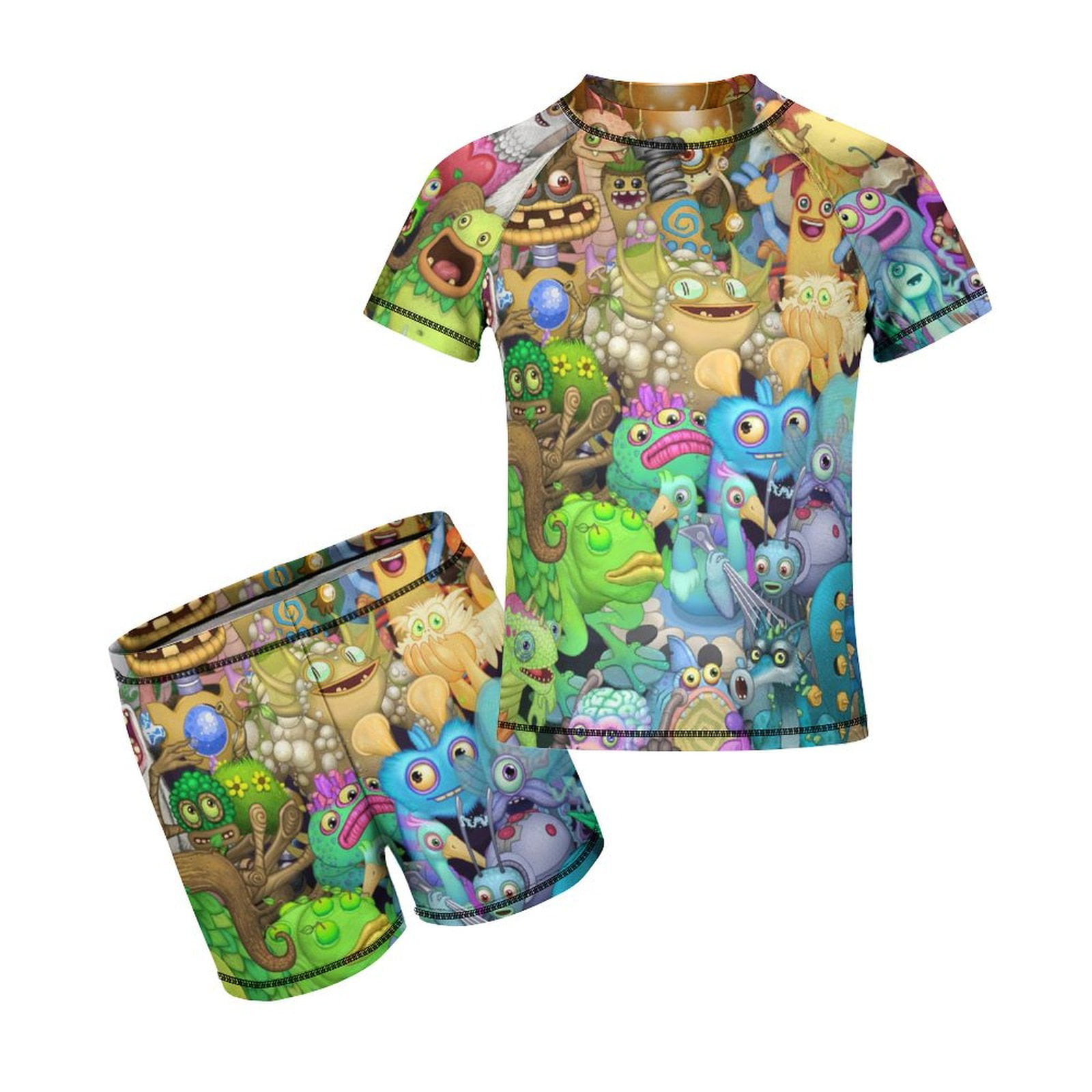 My Singing Monsters Boys 2-Piece Swimsuit Set, Short Sleeve Rash Guard ...