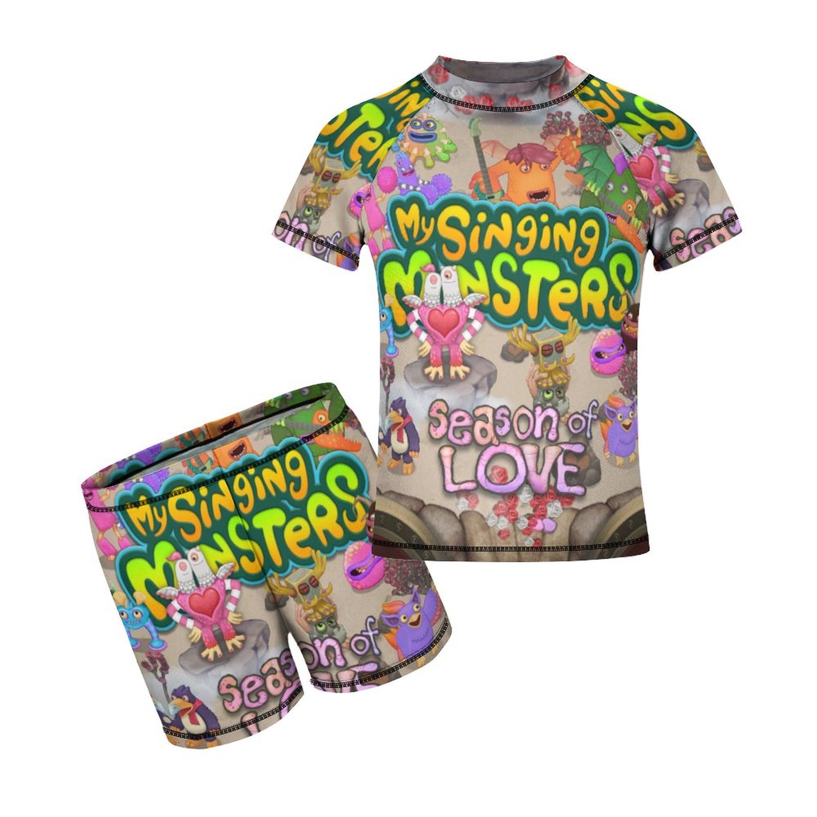 My Singing Monsters Boys 2-Piece Swimsuit Set, Short Sleeve Rash Guard ...