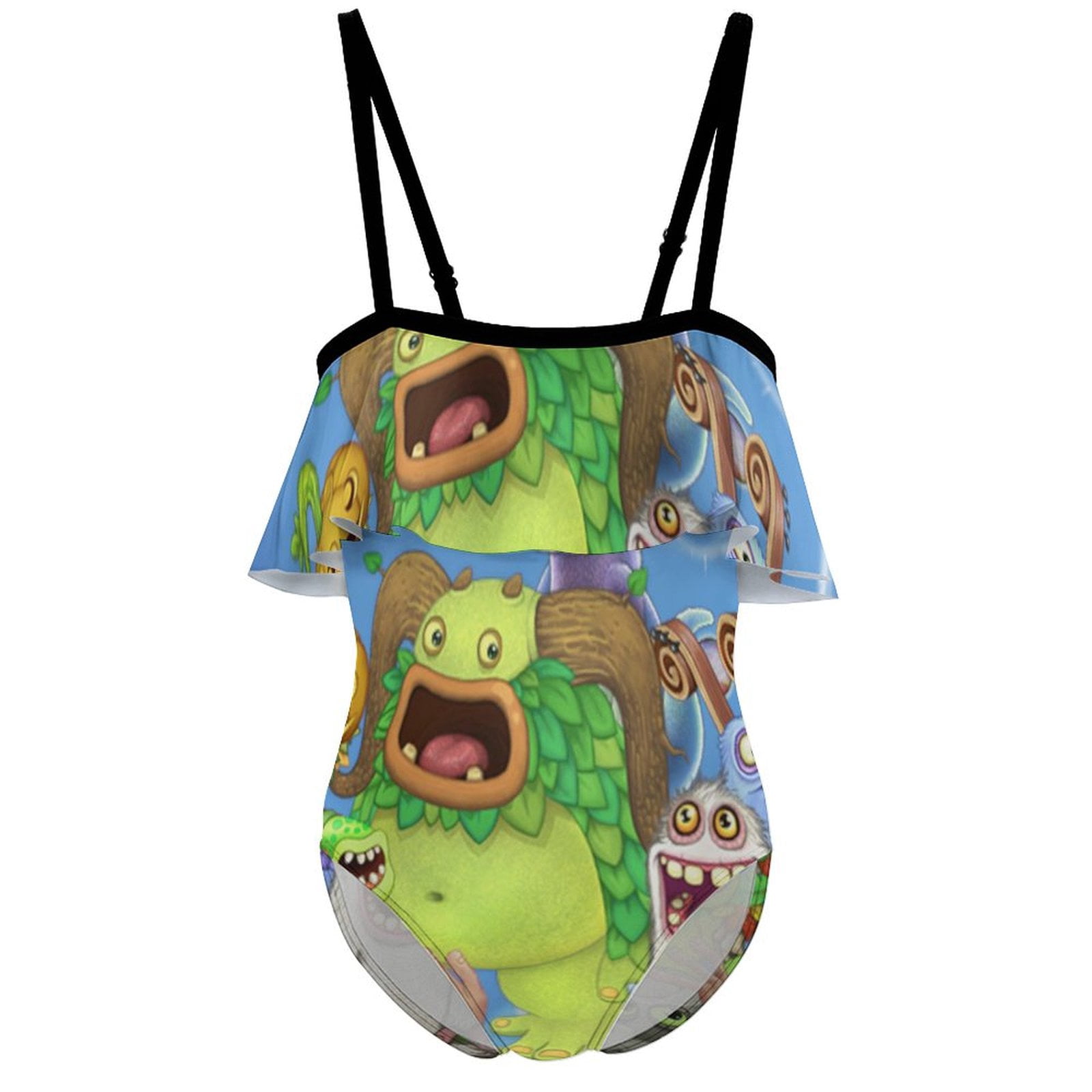 My Singing Monsters Children's Swimsuit Adjustable Off Shoulder Ruffle ...