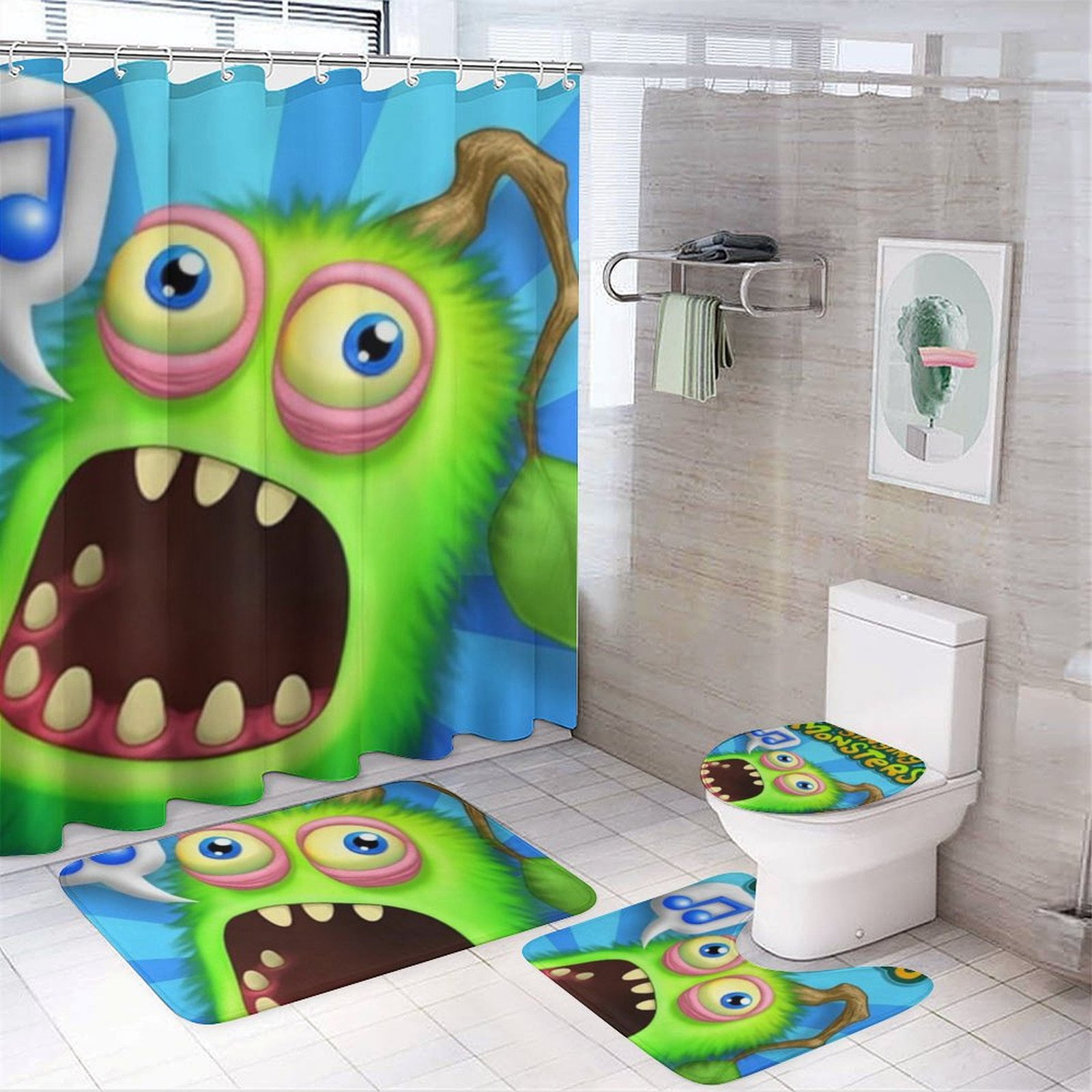 My Singing Monsters Shower Curtain Set 4 Piece, Set Bathroom Sets with ...
