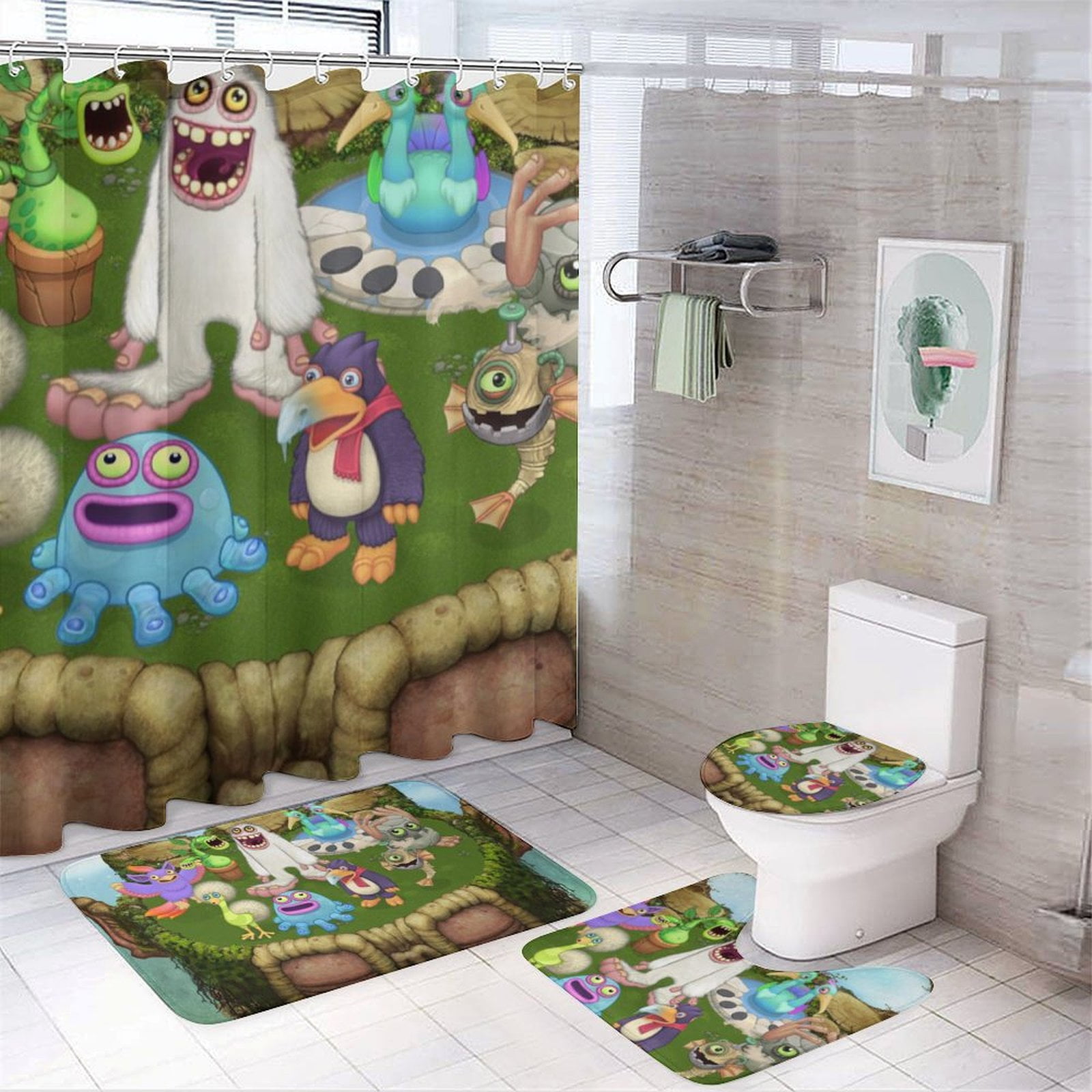 My Singing Monsters Shower Curtain Set 4 Piece, Set Bathroom Sets with ...