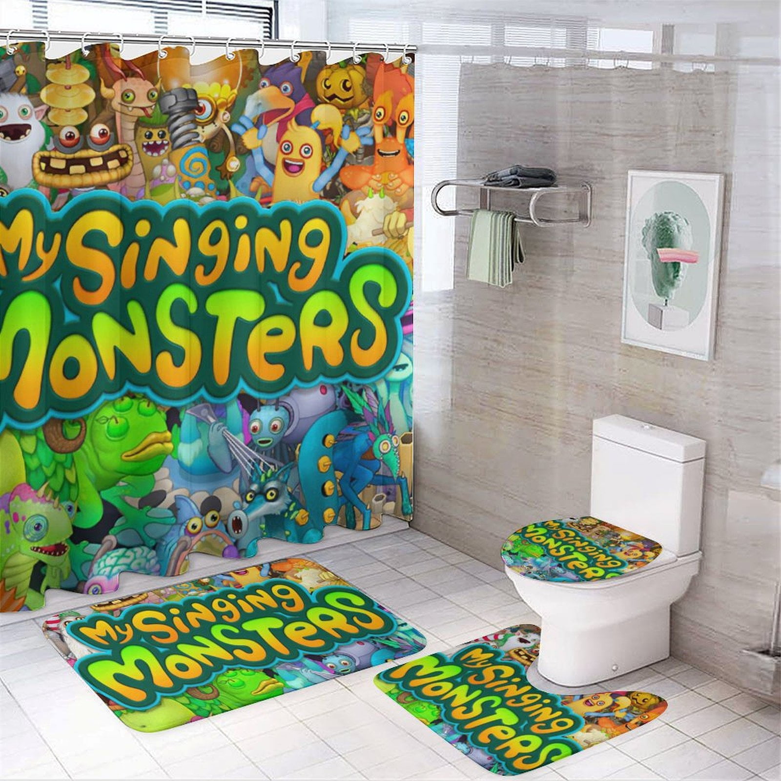 My Singing Monsters Shower Curtain Set 4 Piece, Set Bathroom Sets with ...