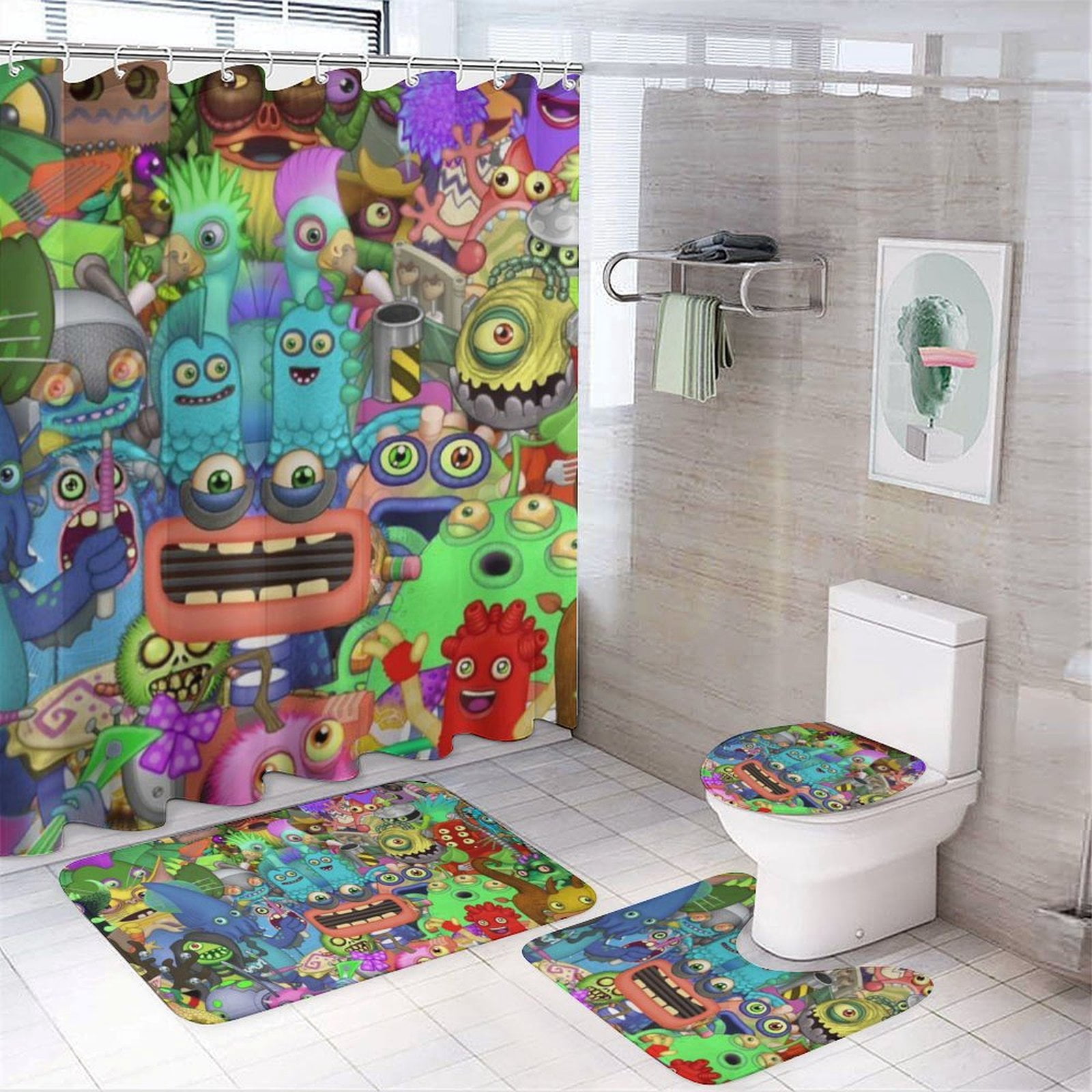 My Singing Monsters Shower Curtain Set 4 Piece, Set Bathroom Sets with ...