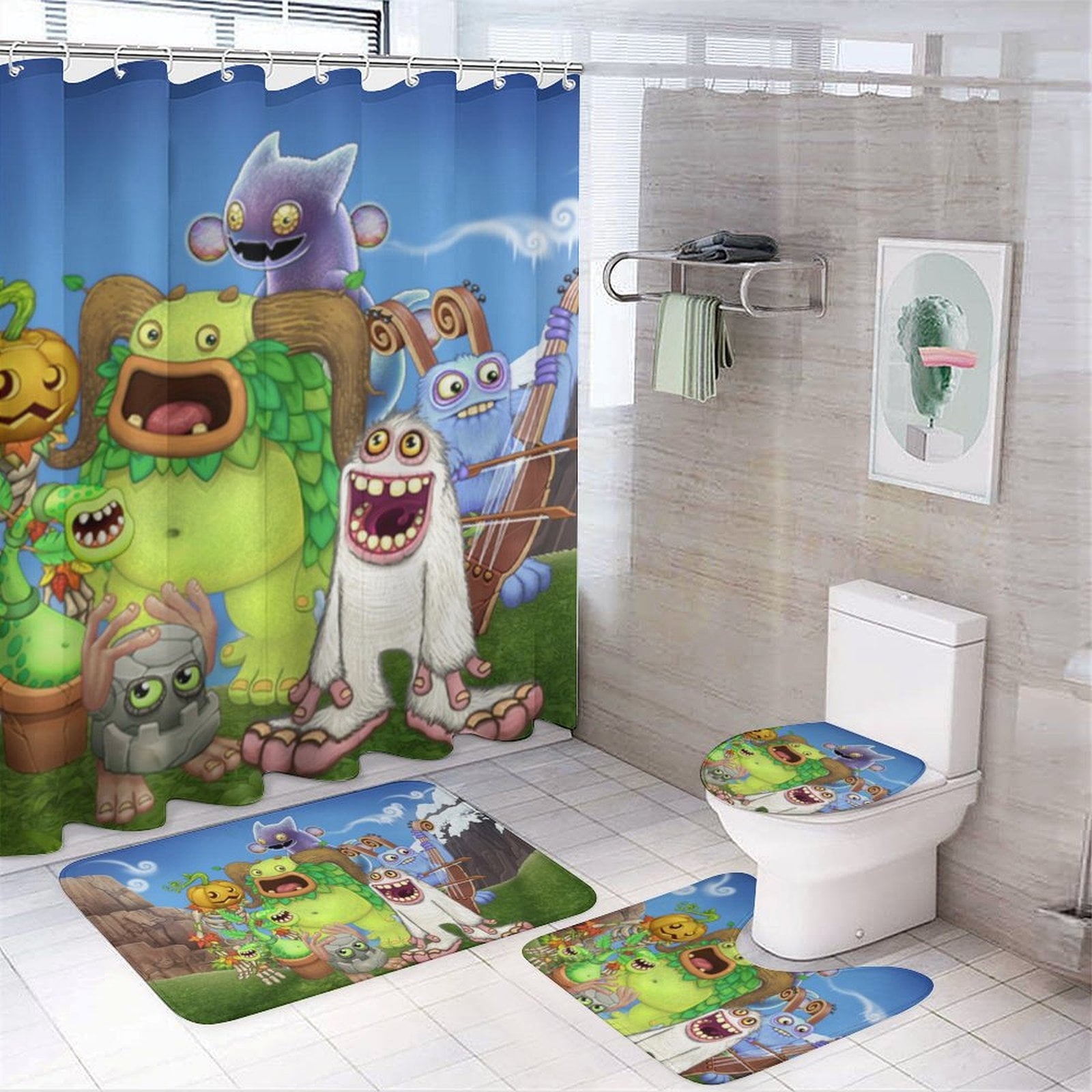 My Singing Monsters Shower Curtain Set 4 Piece, Set Bathroom Sets with ...