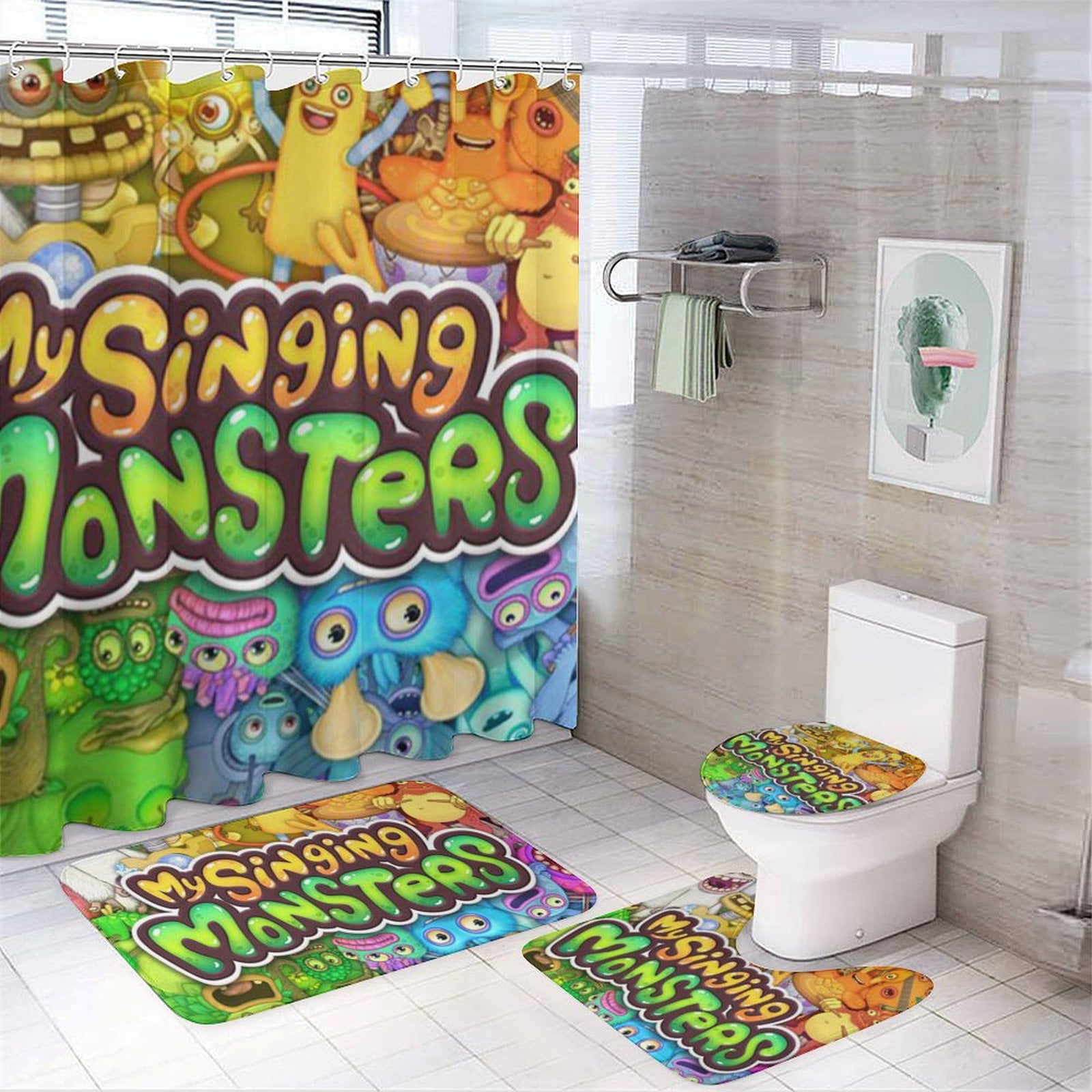 My Singing Monsters Shower Curtain Set 4 Piece, Set Bathroom Sets with ...