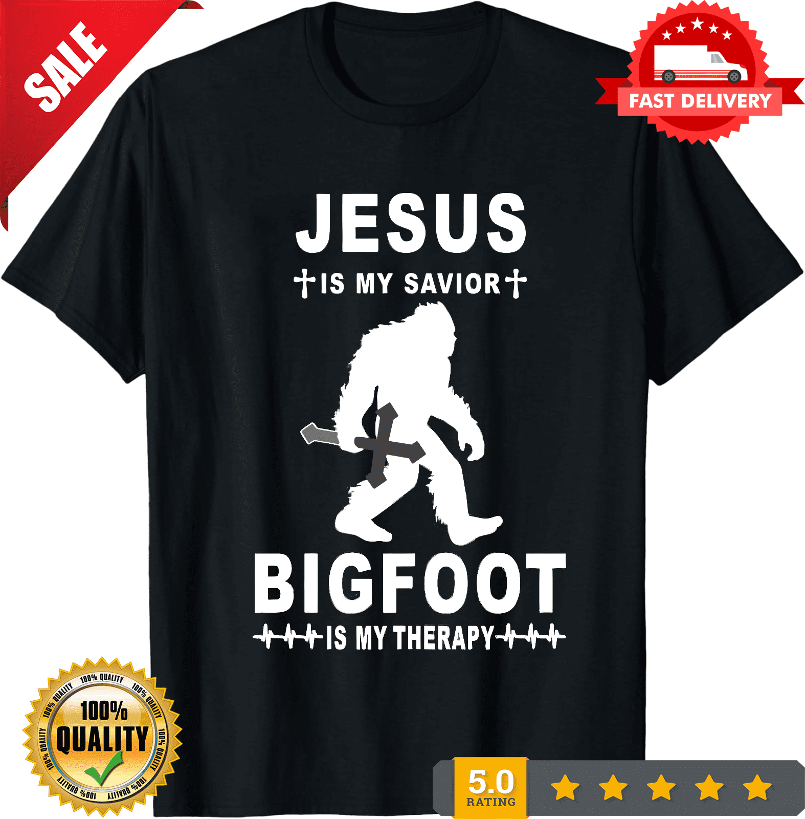 My T-Shirt Jesus Bigfoot My Men's Savior Therapy T-Shirt Bigfoot Funny ...