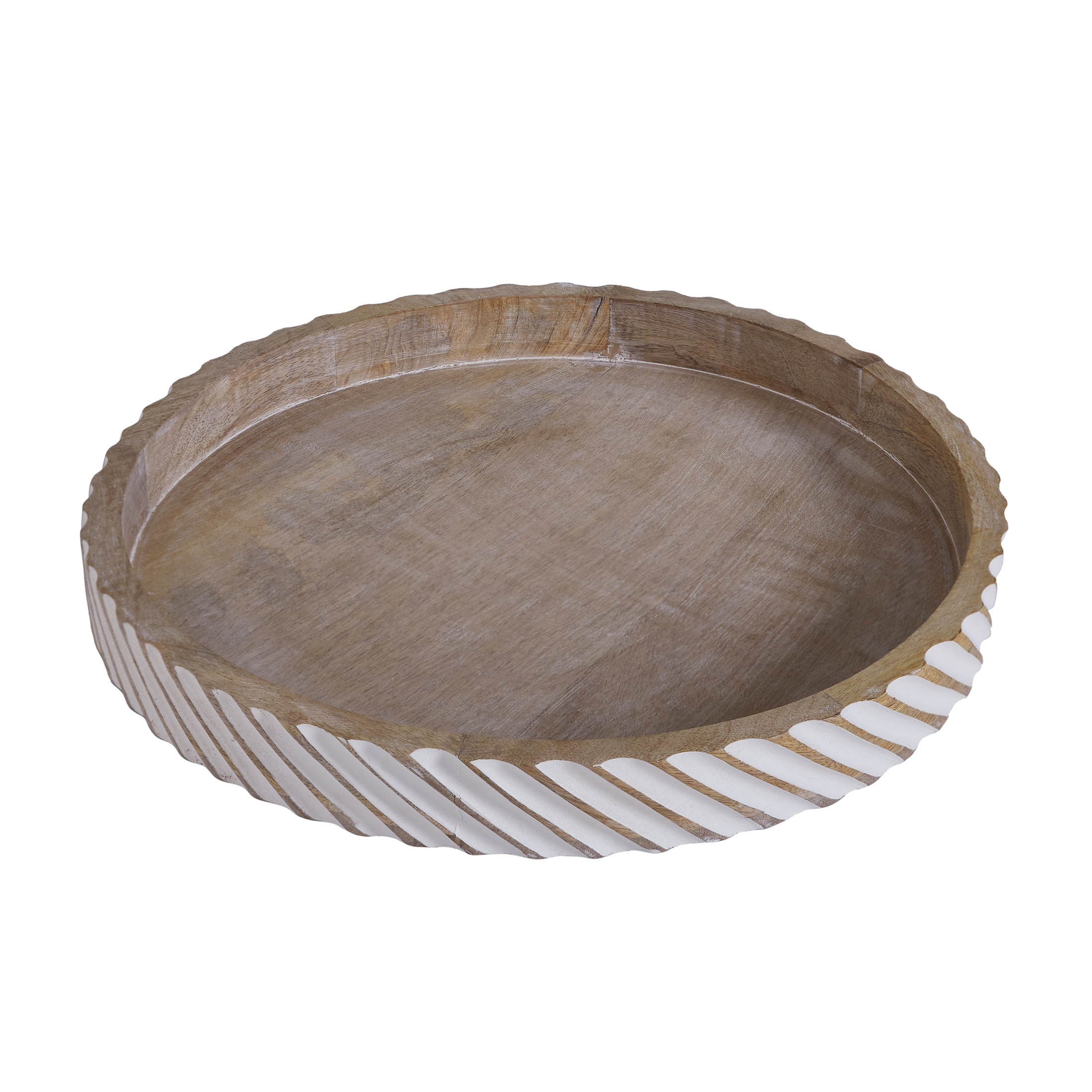 My Texas House 16" Natural White Diagonal Round Wood Decorative Tray ...