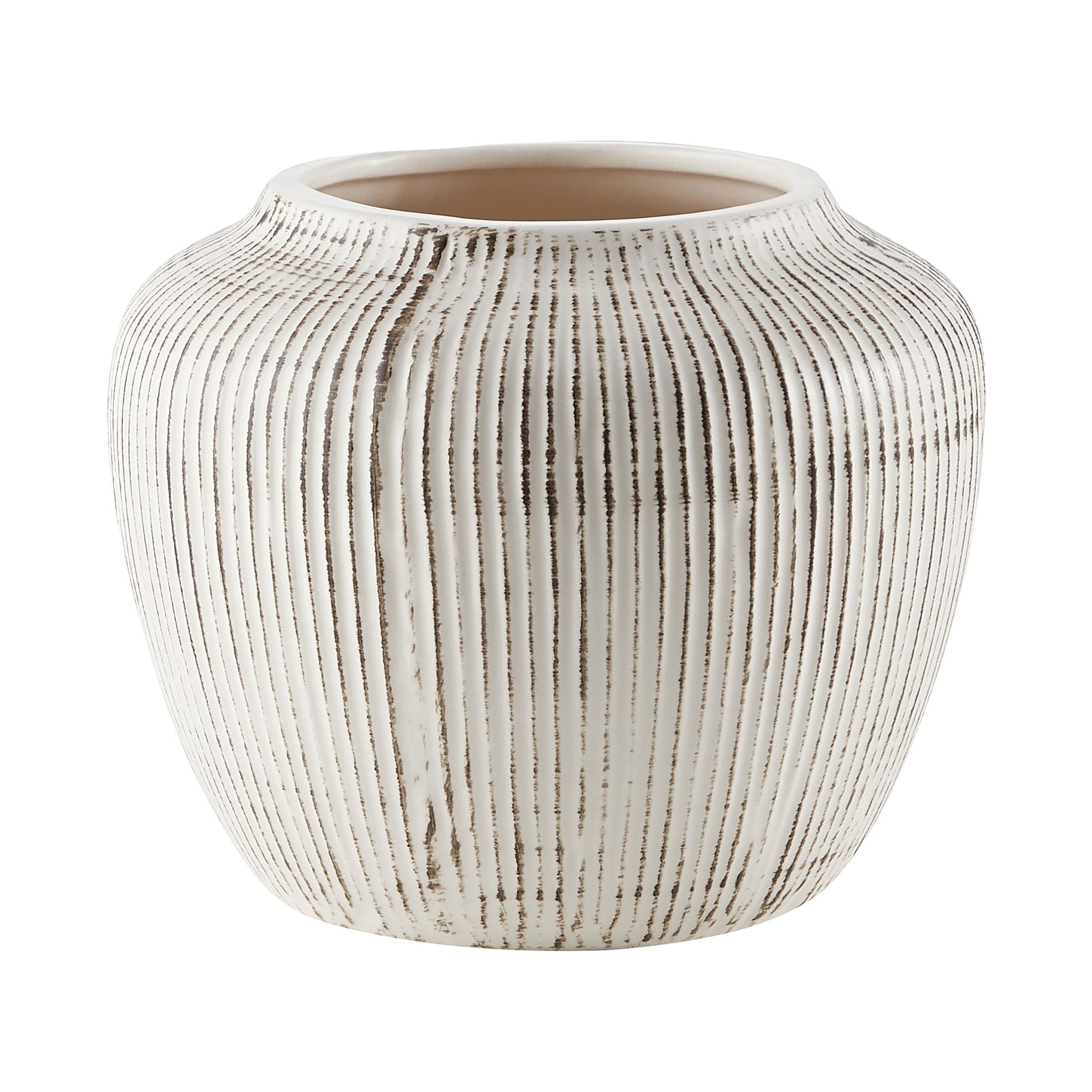 My Texas House 5" White Distressed Stripe Round Stoneware Vase ...