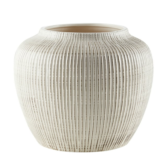 My Texas House 7" White Distressed Stripe Round Stoneware Vase ...