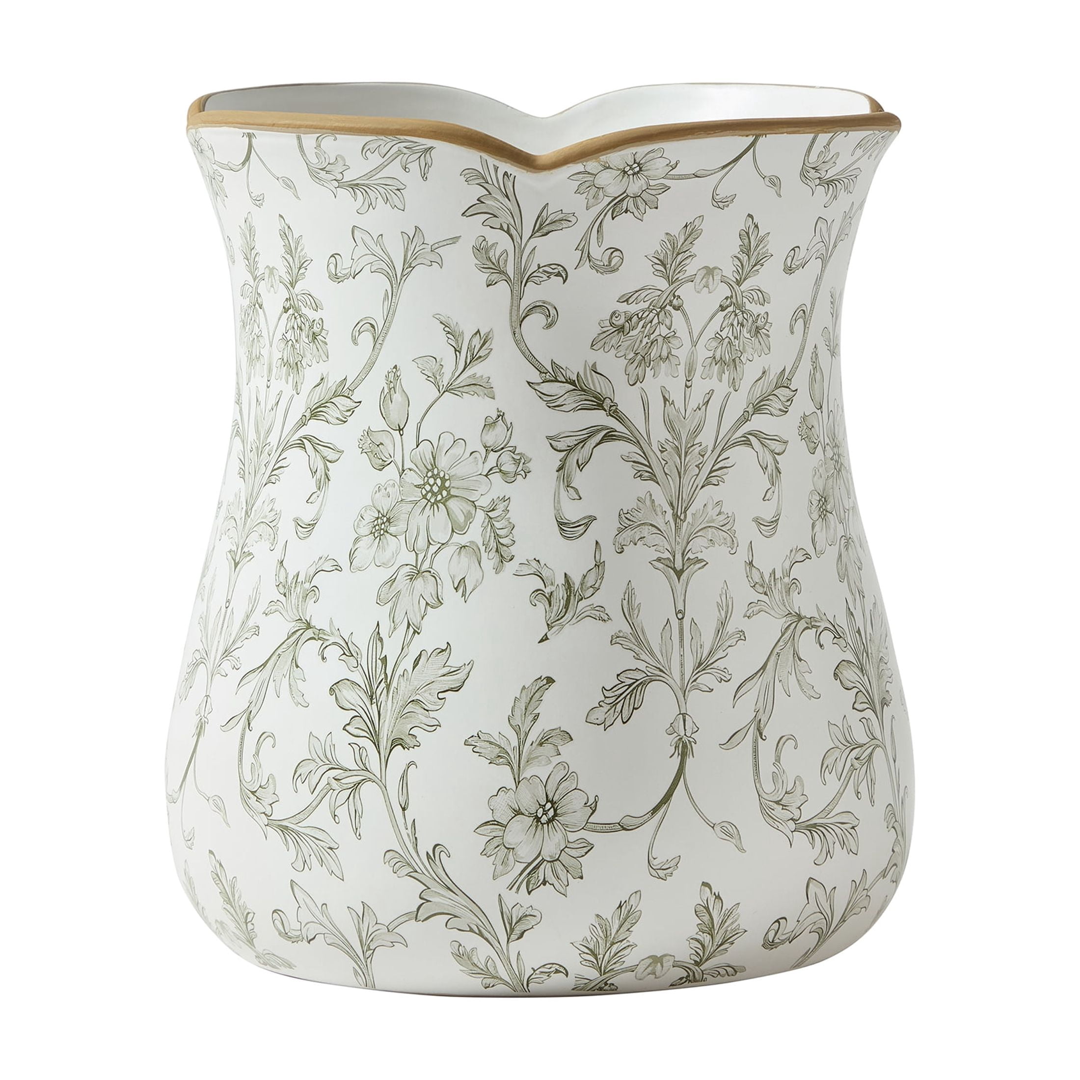 My Texas House 8" White/Green Floral Scallop Trim Ceramic Vase ...