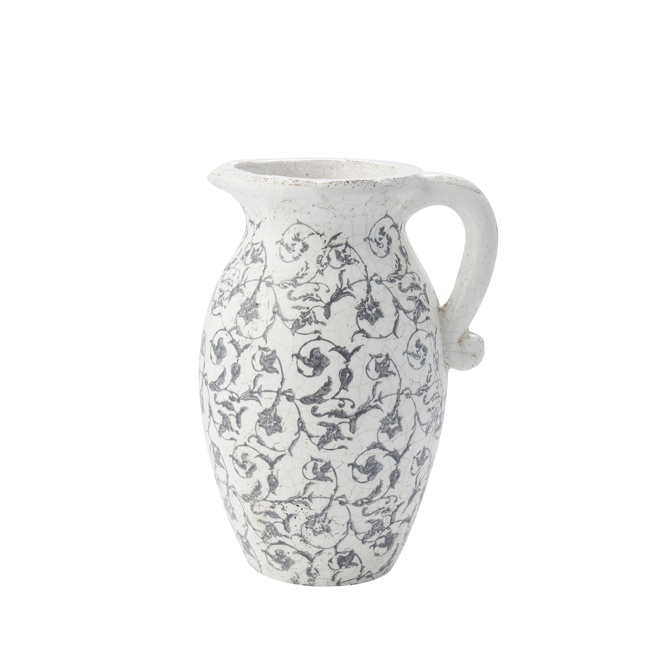 My Texas House 9" Ivory Scroll Pattern Ceramic Pitcher Vase - Walmart.com