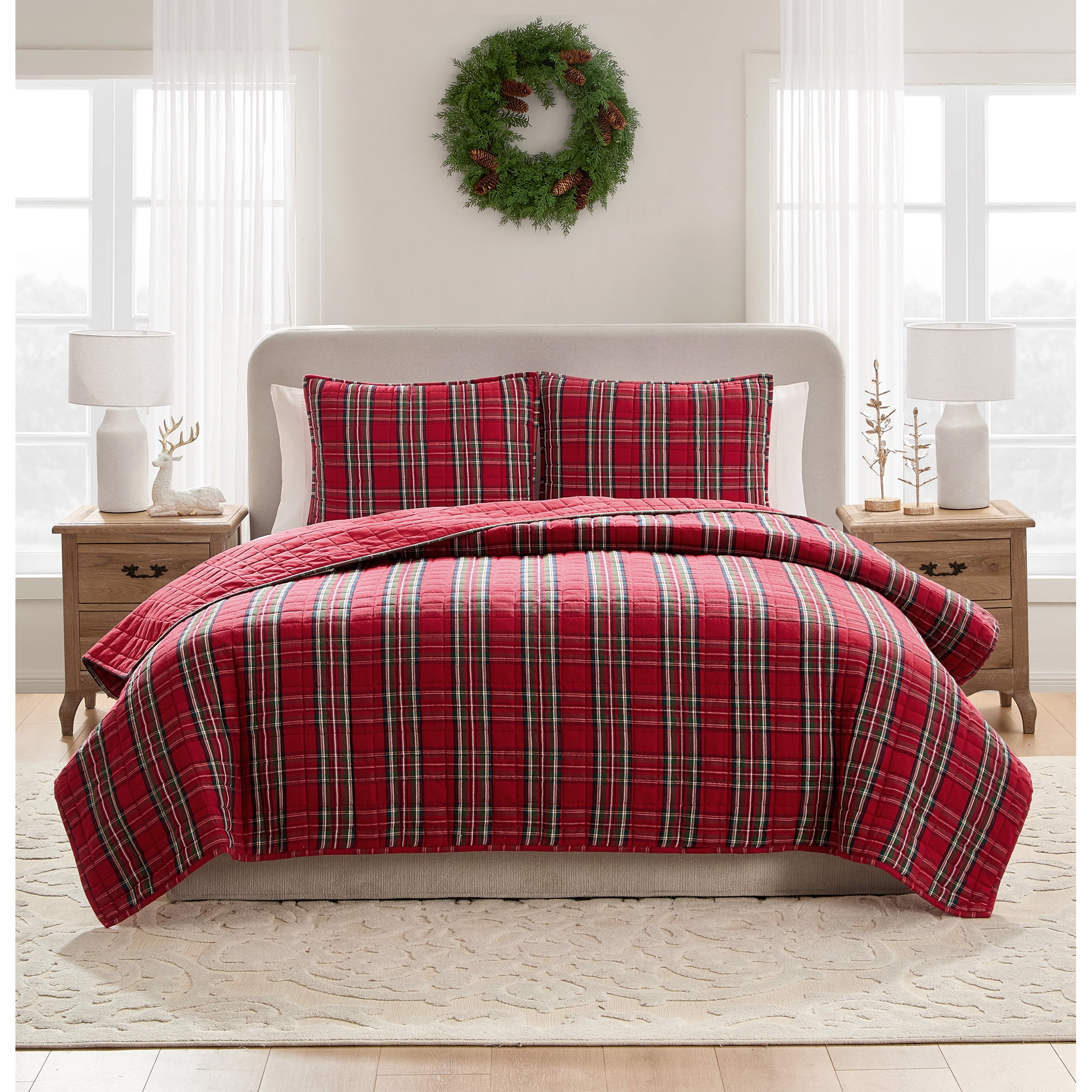 My Texas House Angie 3-Piece Red Plaid Flannel Adult Quilt Set, Full ...